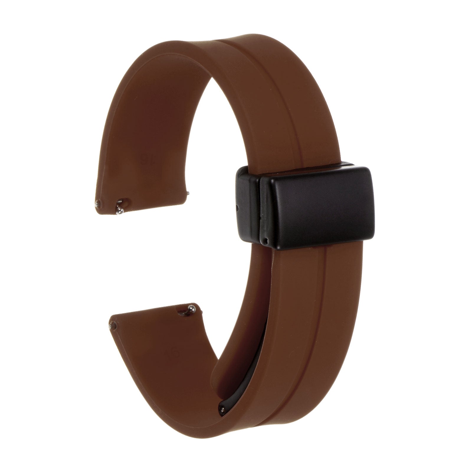 16mm Magnetic Silicone Watch Band with Black Folding Buckle, Brown ...