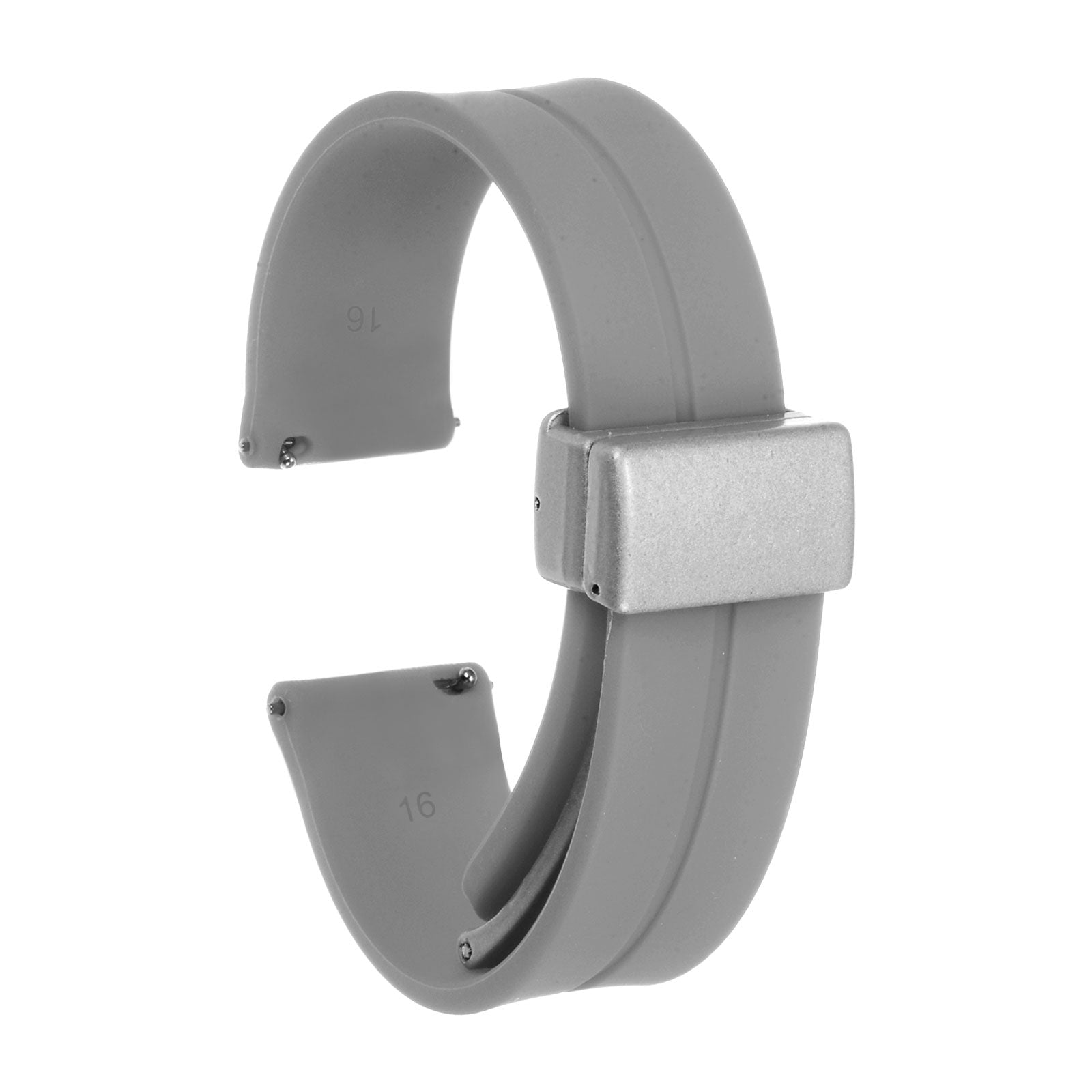 16mm Magnetic Silicone Watch Band with Silver Folding Buckle, Light ...