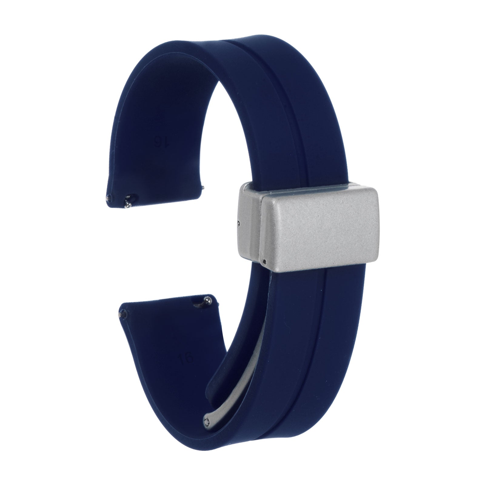 16mm Magnetic Silicone Watch Band with Silver Folding Buckle, Deep Blue ...