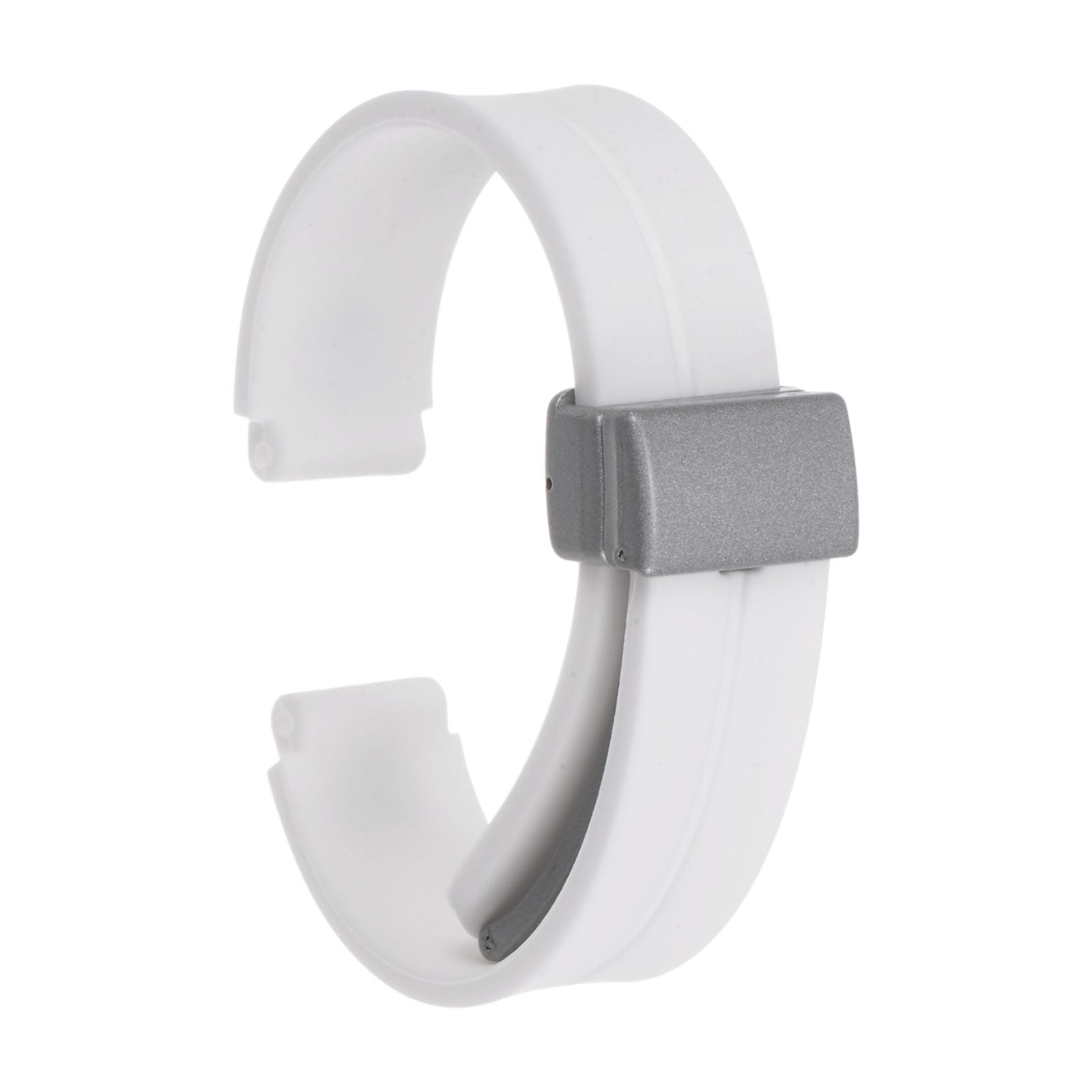 14mm Magnetic Silicone Watch Band with Silver Folding Buckle, White ...