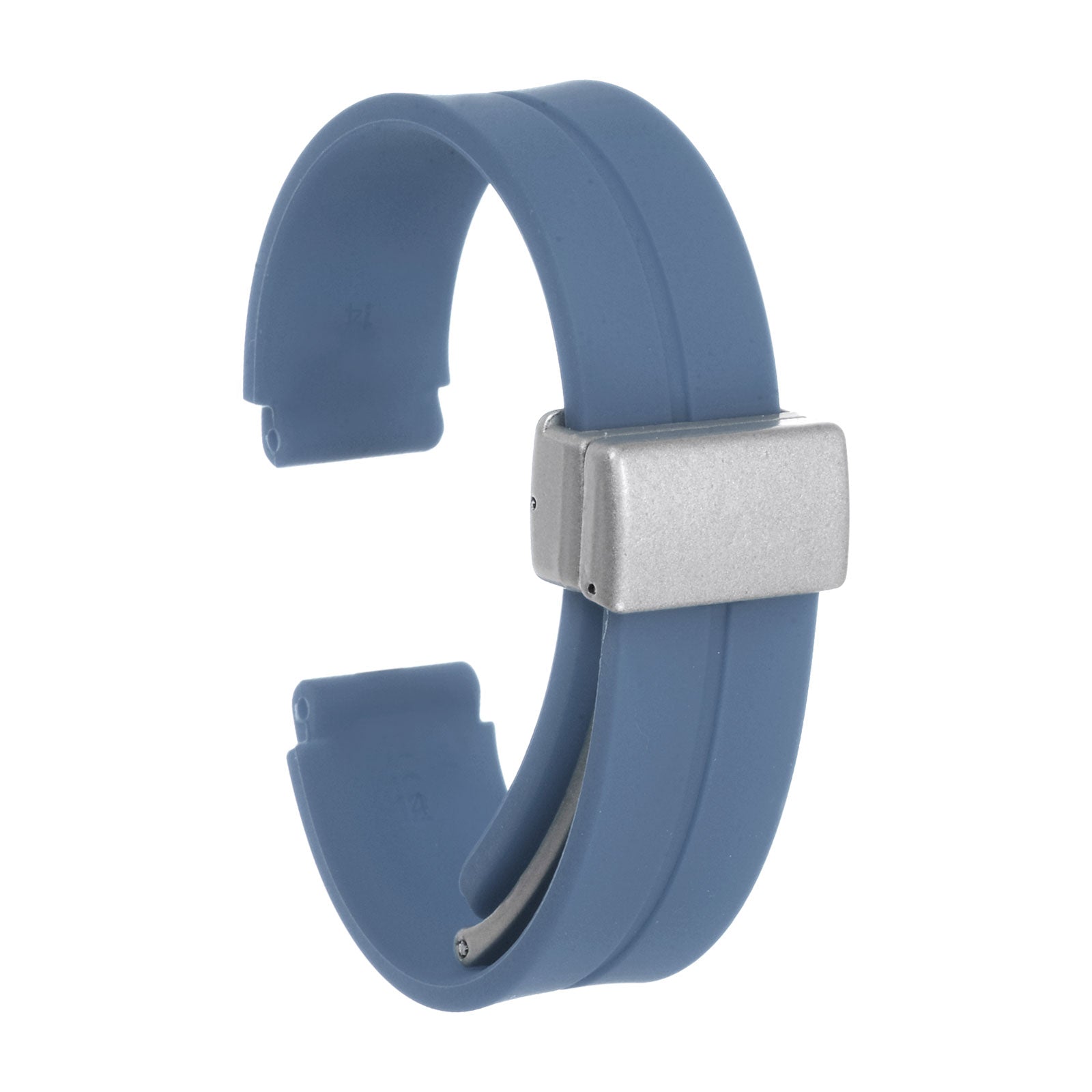 14mm Magnetic Silicone Watch Band with Silver Folding Buckle, Rock Blue ...