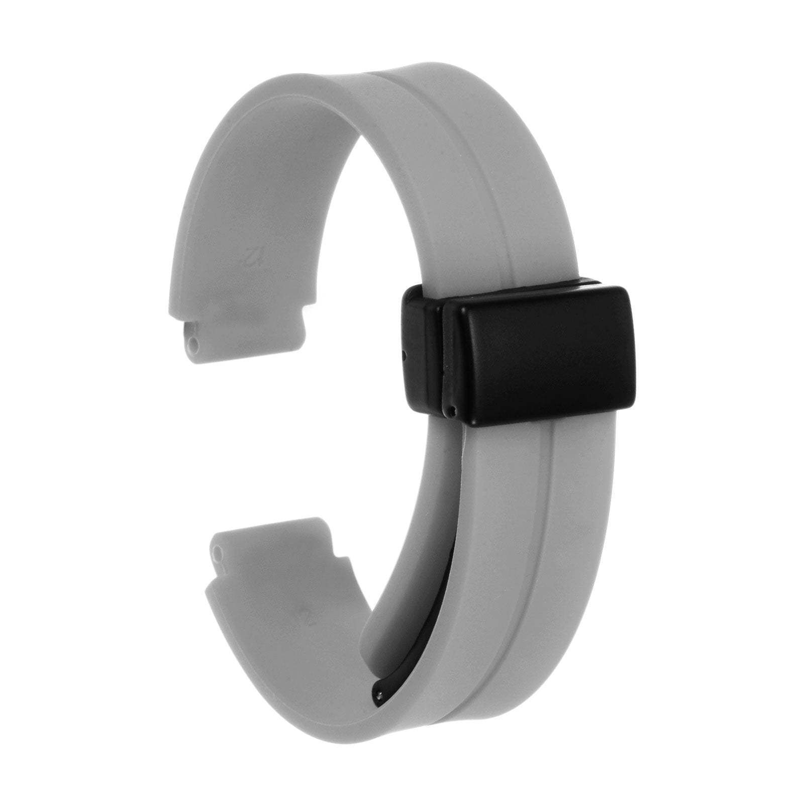 12mm Magnetic Silicone Watch Band with Black Folding Buckle, Light Grey ...