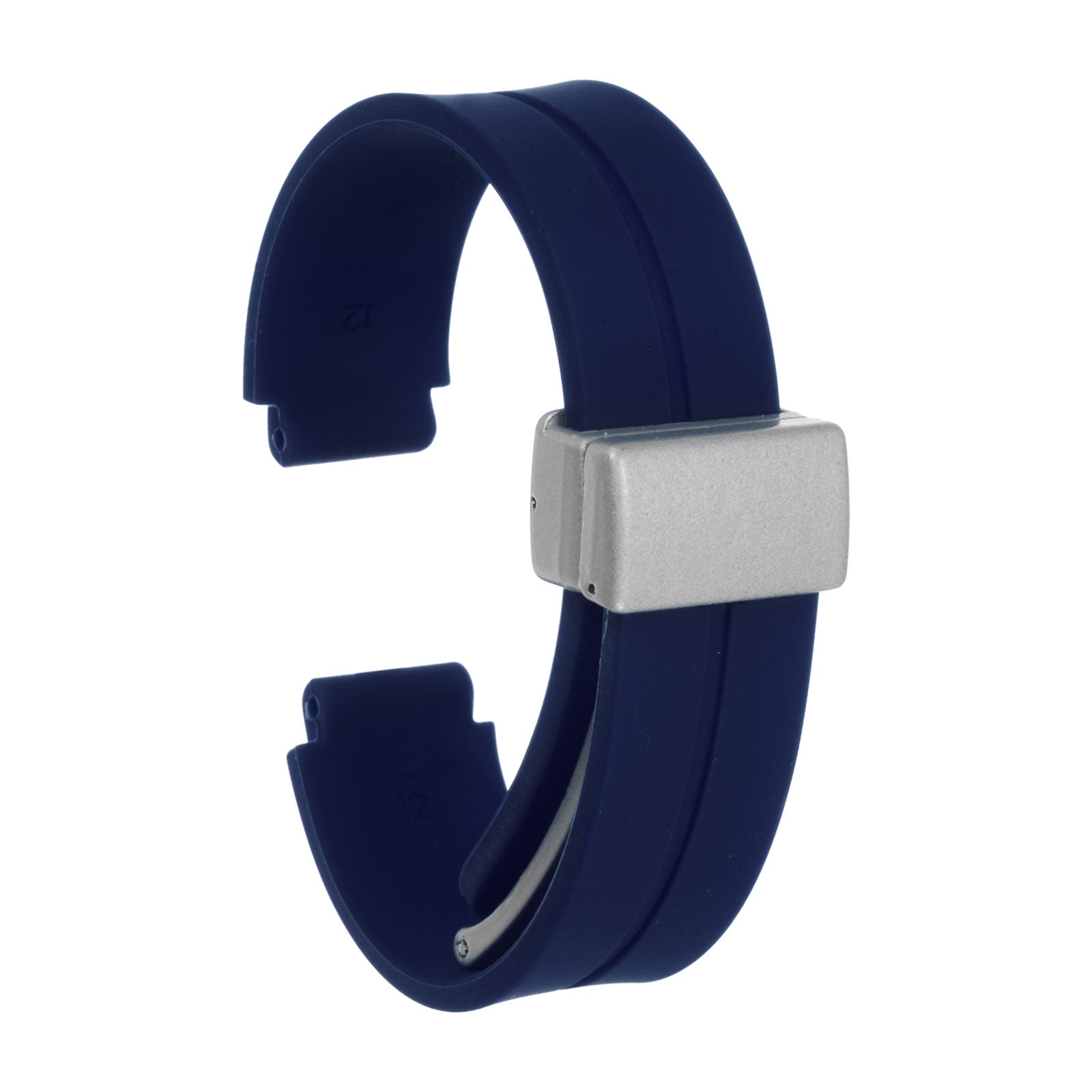12mm Magnetic Silicone Watch Band with Silver Folding Buckle, Deep Blue ...
