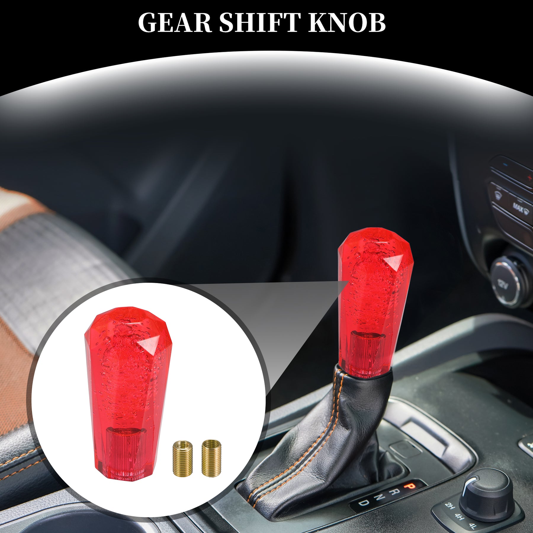 10cm Faux Crystal Automatic Manual Shift Knob w/ 2 Adapter Acrylic Red ...