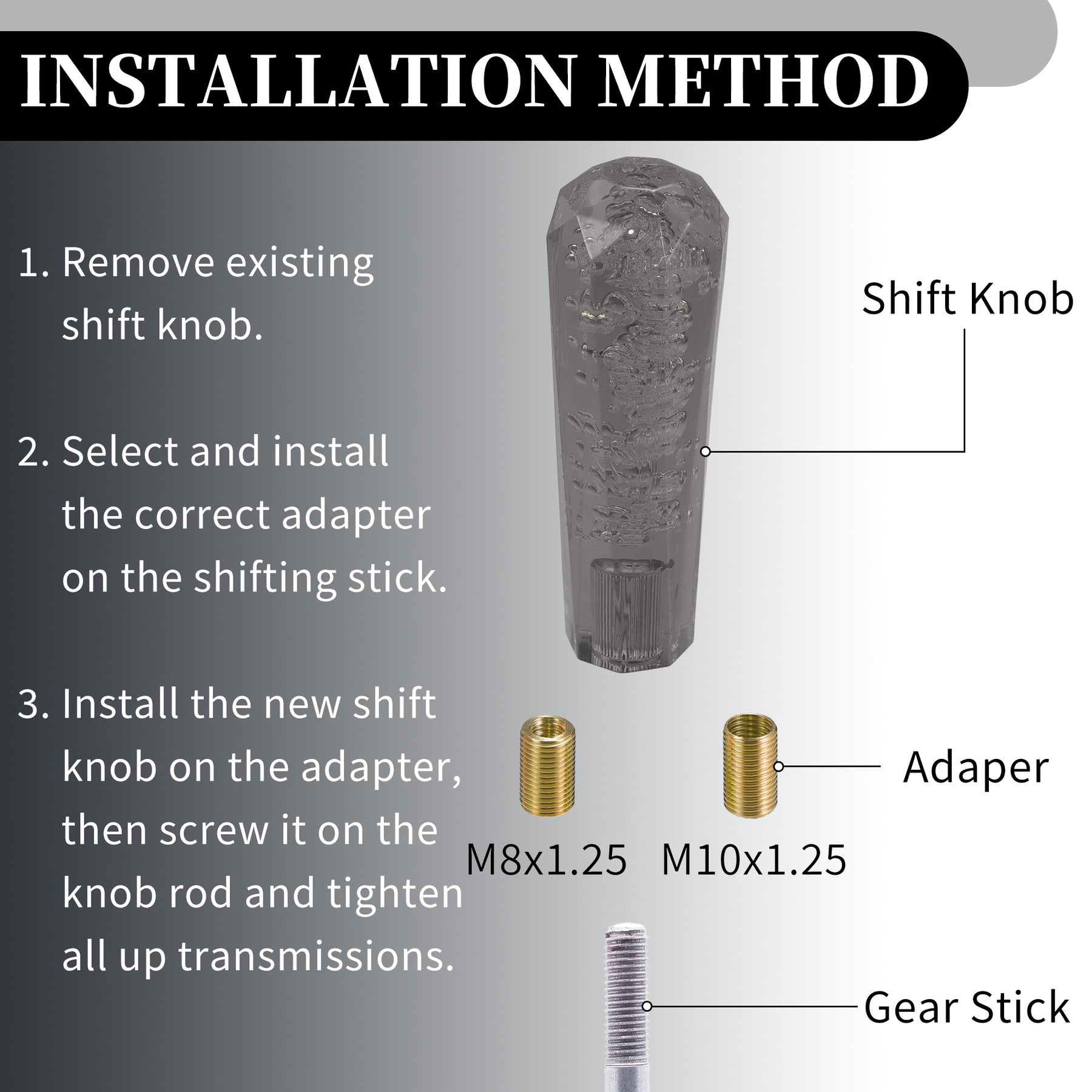 15cm Faux Crystal Automatic Manual Shift Knob w/ 2 Adapter Acrylic ...