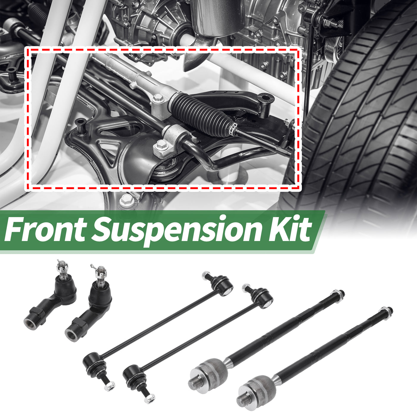 6 Pcs Front Suspension Kit Inner Outer Tie Rod Ends Front Sway Bar Link ...