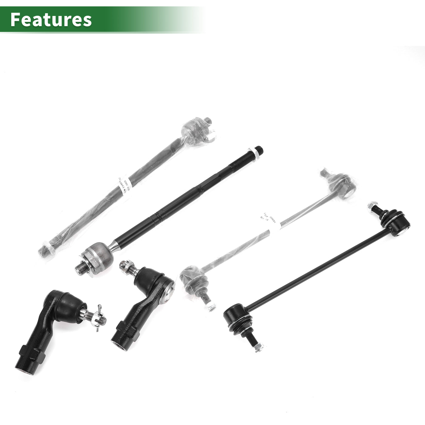 6 Pcs Front Suspension Kit Inner Outer Tie Rod Ends Front Sway Bar Link ...