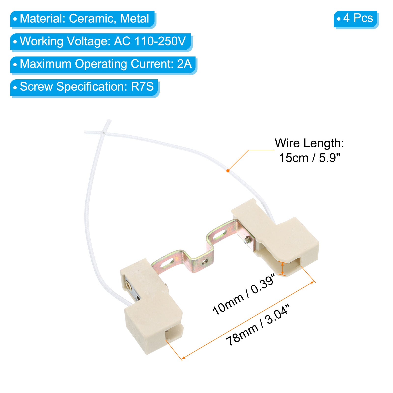 78mm R7S Socket, 4 Pack Ceramic Lamp Holder Halogen Socket | Harfington