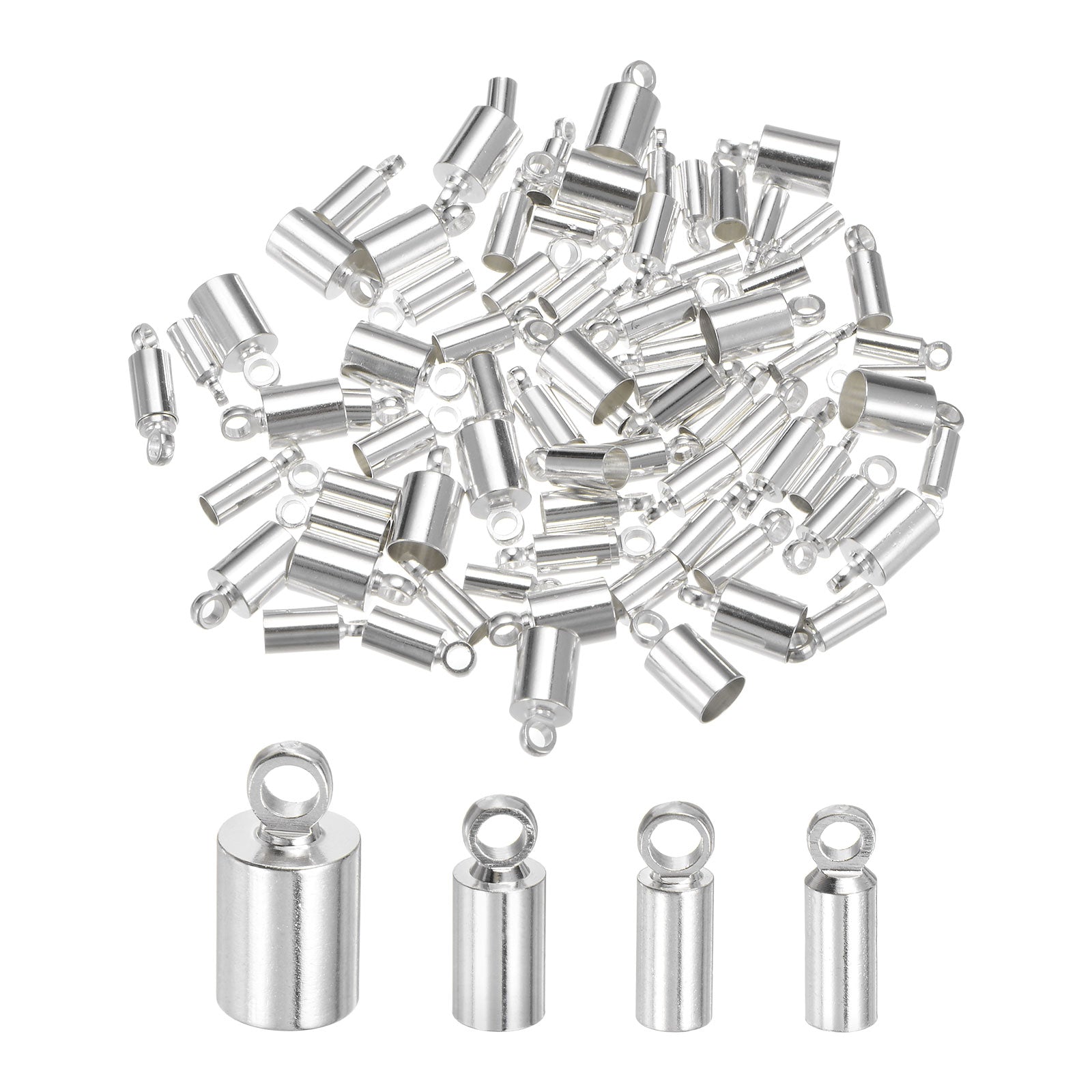 80pcs Cord End Cap 2mm 2.4mm 3mm 4.6mm Brass Barrel End Caps with ...