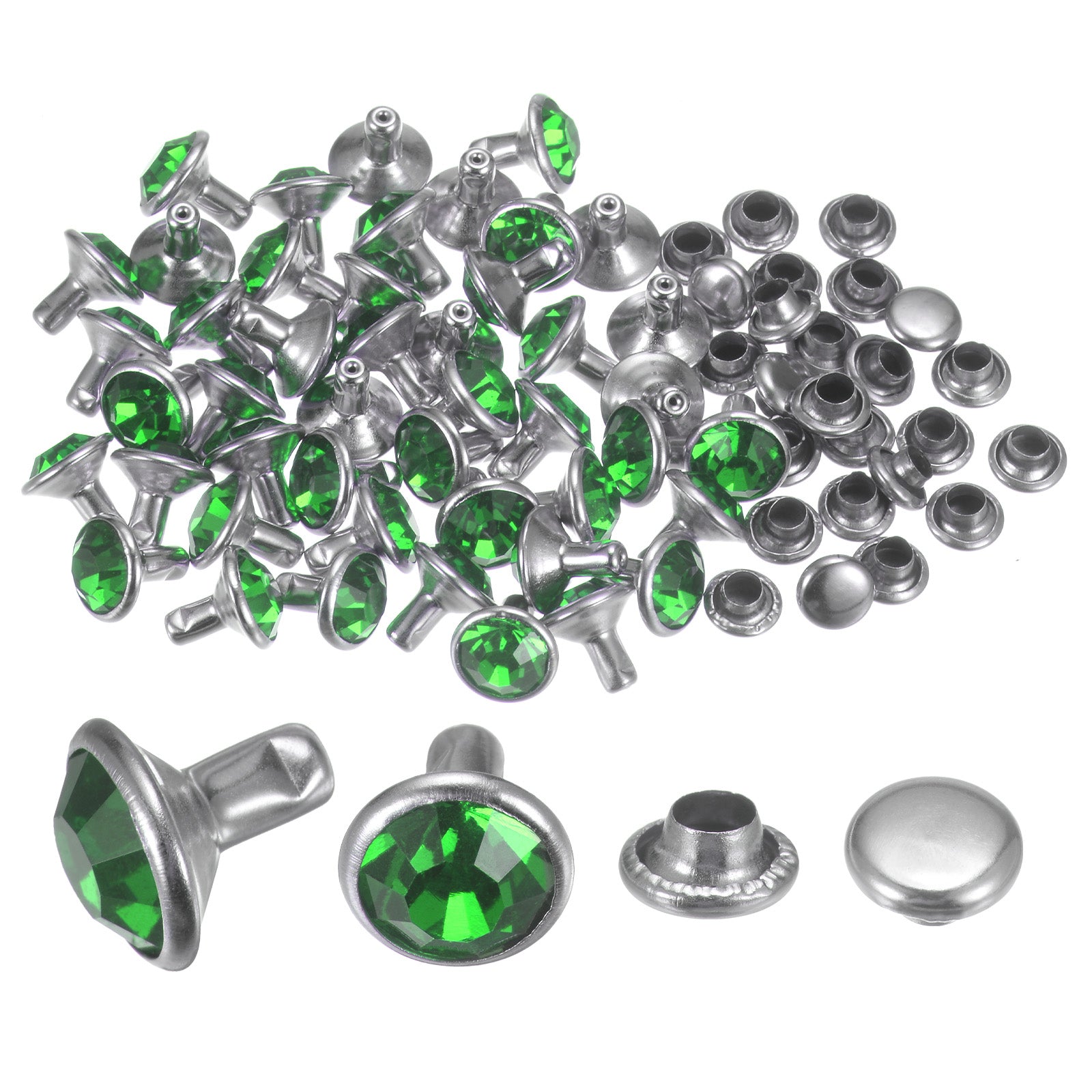 100pcs Crystal Rivets 8mm Rhinestone Rivets Rapid Stud Rivets, Green ...