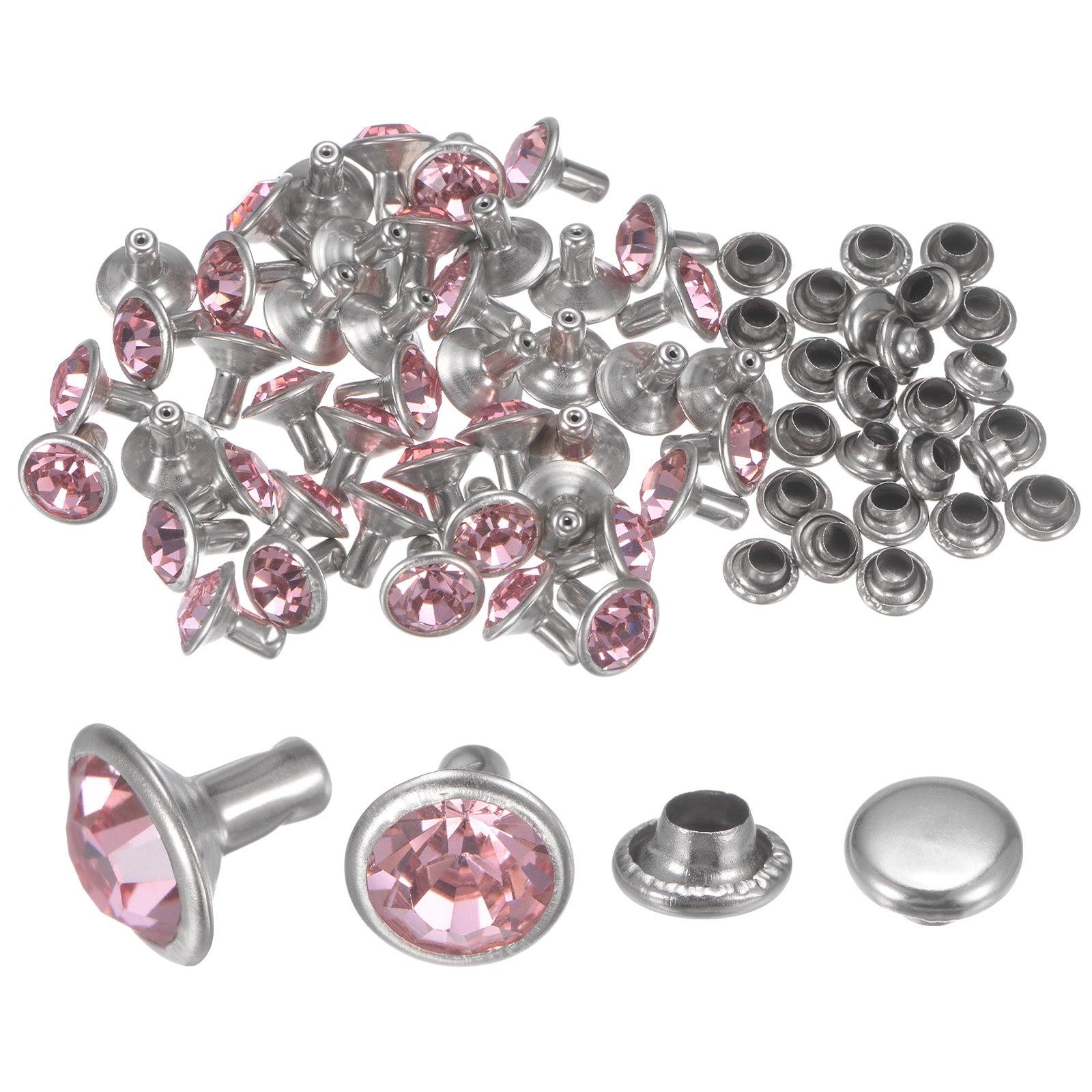 100pcs Crystal Rivets 8mm Rhinestone Rivets Rapid Stud Rivets, Pink ...