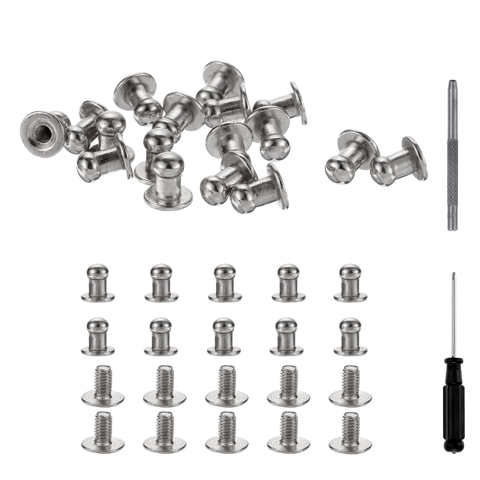 30 Sets Round Head Button Studs 5mm Leather Punch Screwdriver, Silvery ...