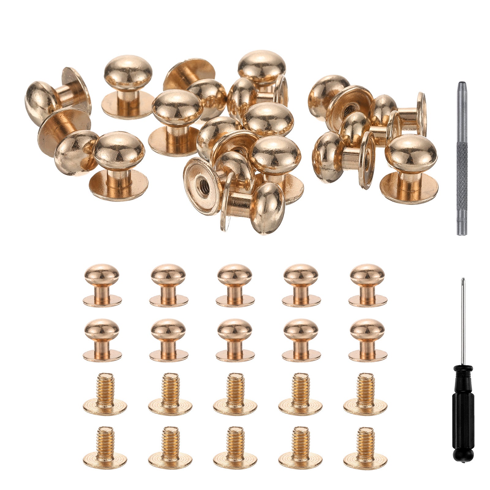 30 Sets Round Head Button Studs 10mm Leather Punch Screwdriver, Gold ...