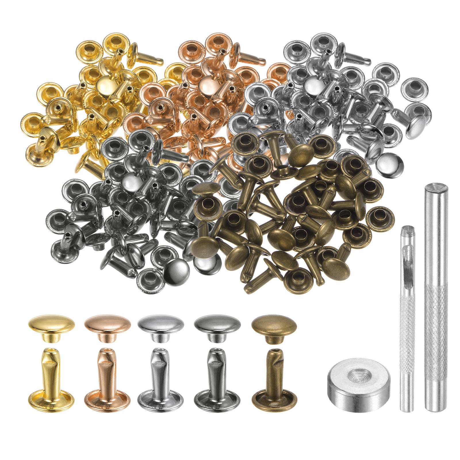 100 Sets Leather Rivets 8mm x 10mm with 3 Setter Tools for DIY, Multi ...