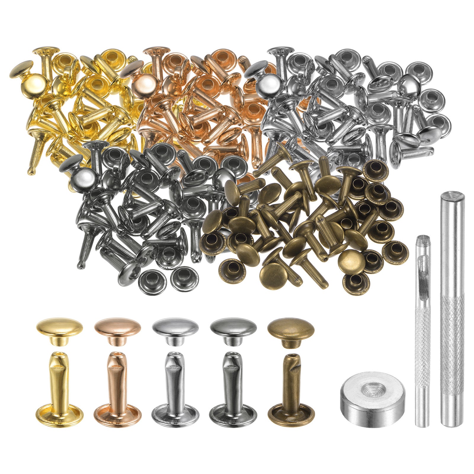 100 Sets Leather Rivets 8mm x 12mm Metal Double Cap Rivet Snaps Studs ...