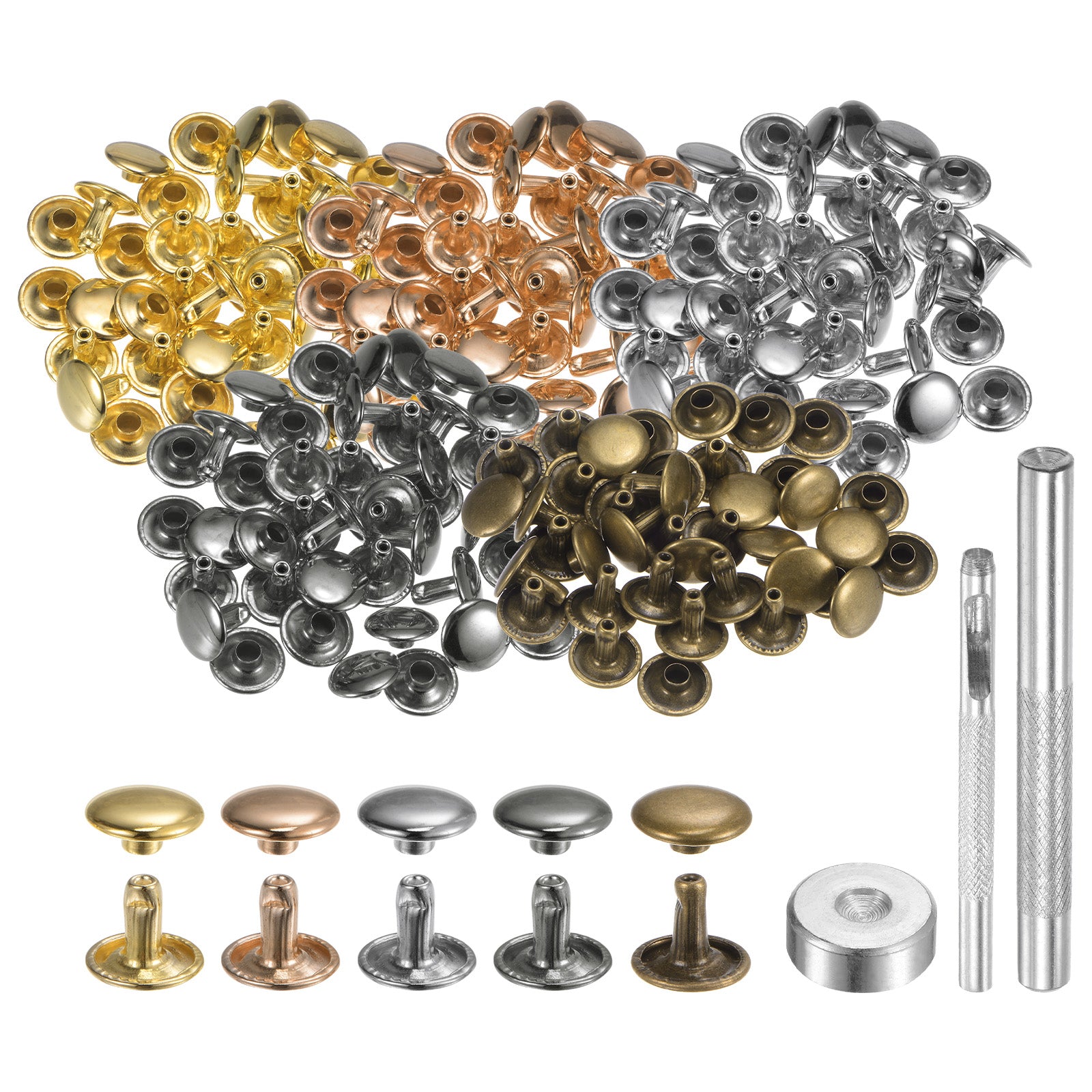 100 Sets Leather Rivets 10mm x 8mm Metal Double Cap Rivet Snaps Studs ...