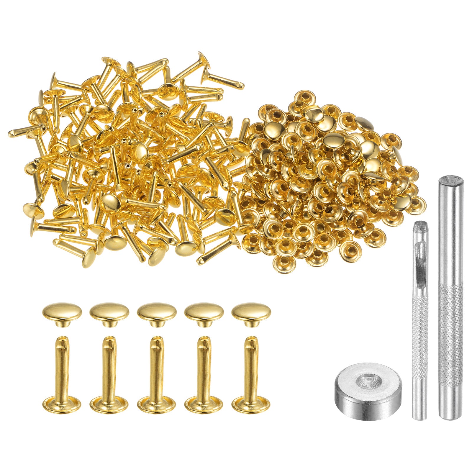 100 Sets Leather Rivets 9mm x 16mm Metal Double Cap Rivet Snaps Studs ...