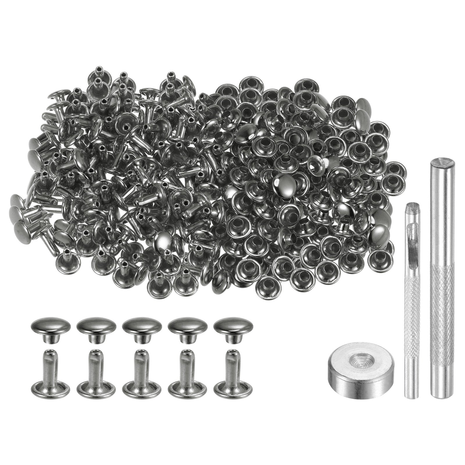 200 Sets Leather Rivets 7mm x 8mm Metal Double Cap Rivet Snaps Studs ...