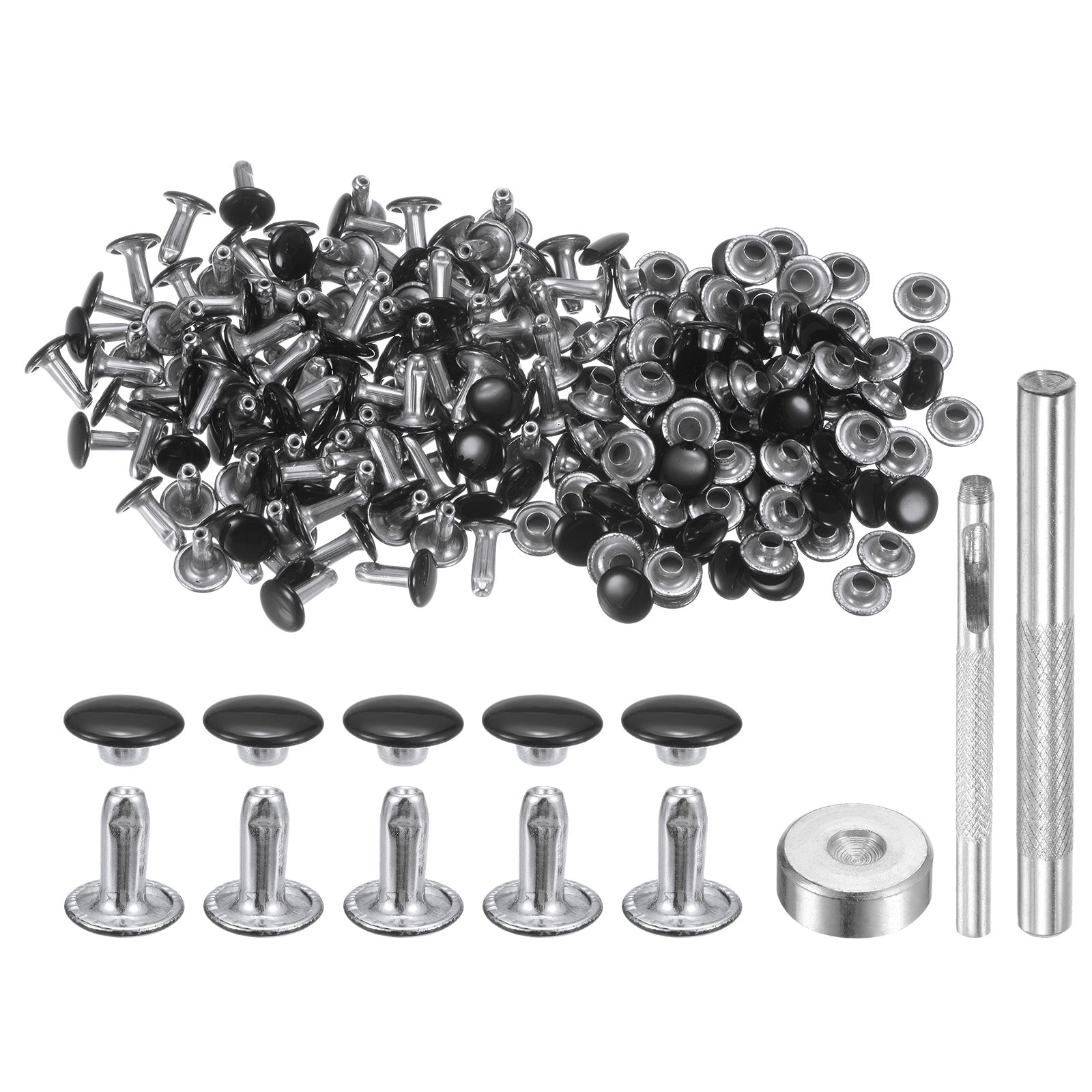 100 Sets Leather Rivets 8mm x 10mm Metal with 3 Setter Tools Brilliant ...