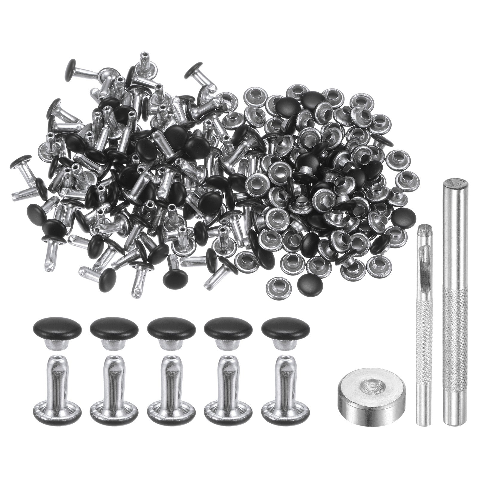 100 Sets Leather Rivets 6mm x 8mm Metal Double Cap Rivet Snaps Studs ...