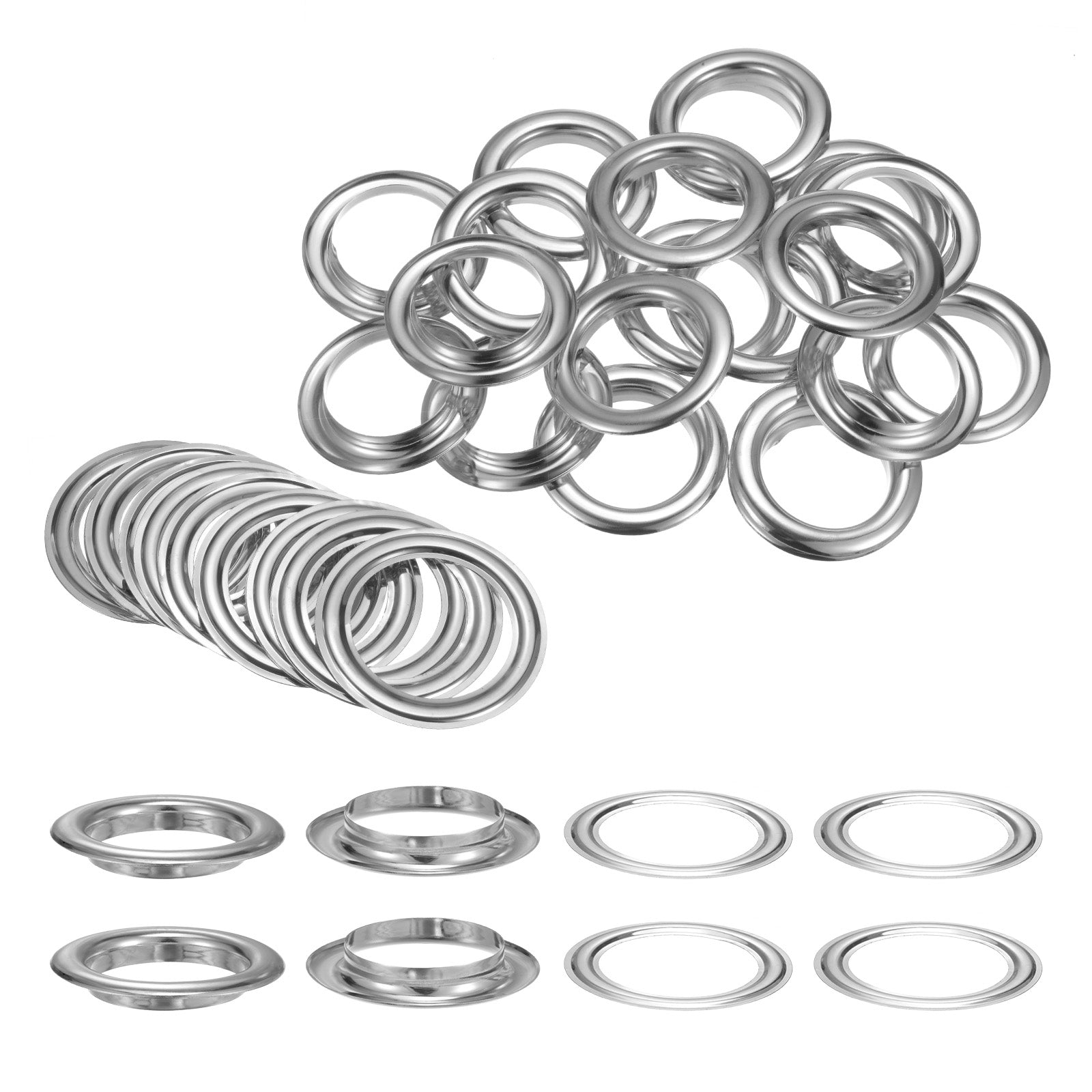 20Set Grommets Eyelets Kit 40mm Metal Eyelets with Washers Silver Tone ...