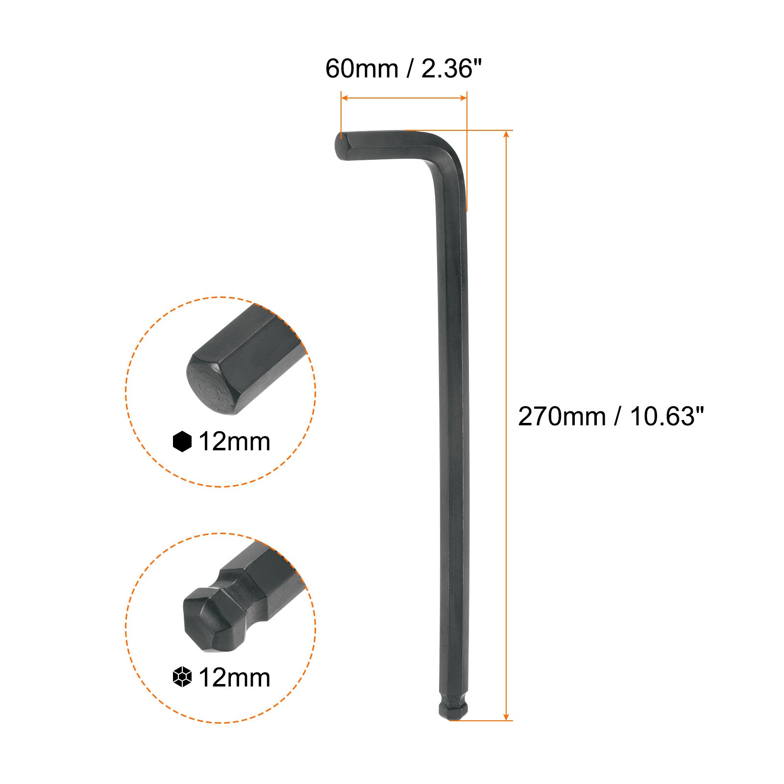 4pcs Ball End Hex Key Wrench 12mm L-Shape Extra Long Arm Metric ...