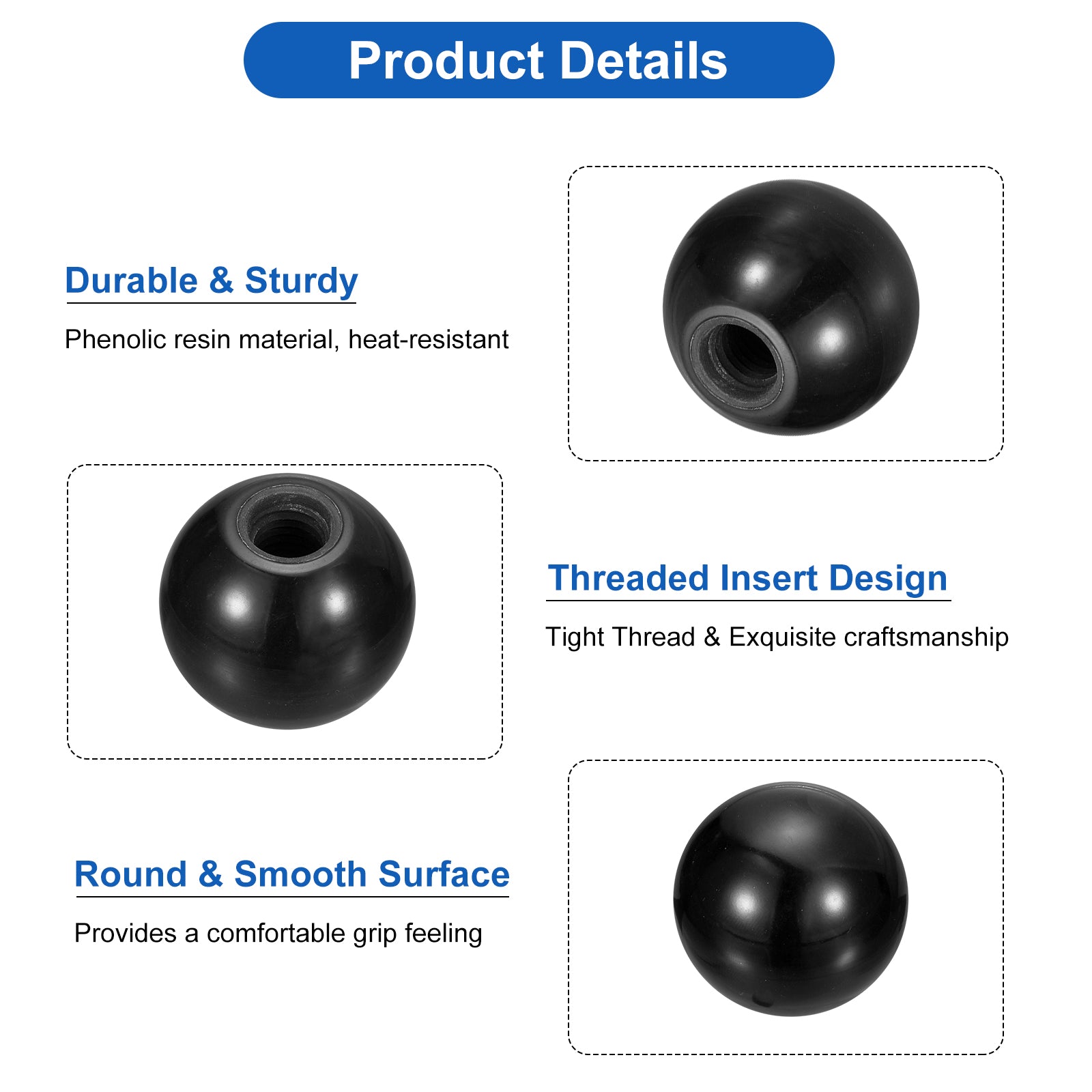 Uxcell 4Pcs M16 Phenolic Thread 50mm Dia Threaded Ball Knobs for ...