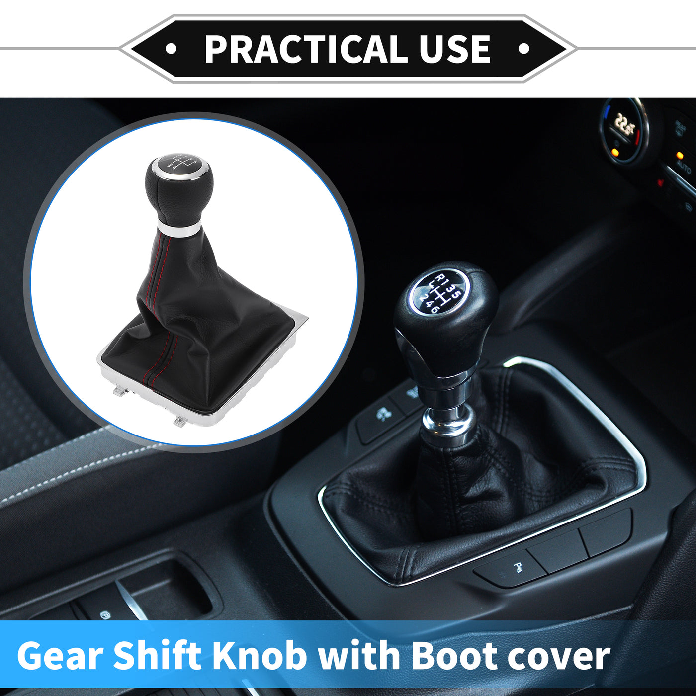 5 Speed Manual Gear Shifter Knob with Cover Compatible for VW Passat B6 ...