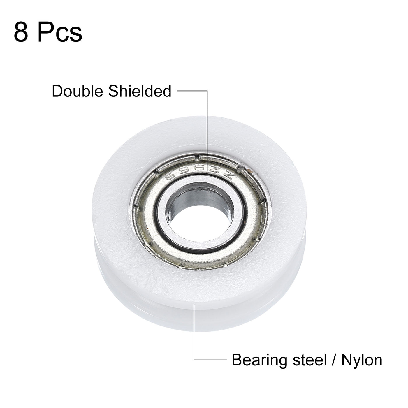 Uxcell 8pcs Nylon Pulley U-Groove Ball Bearing 6x21x7mm U Groove Roller ...