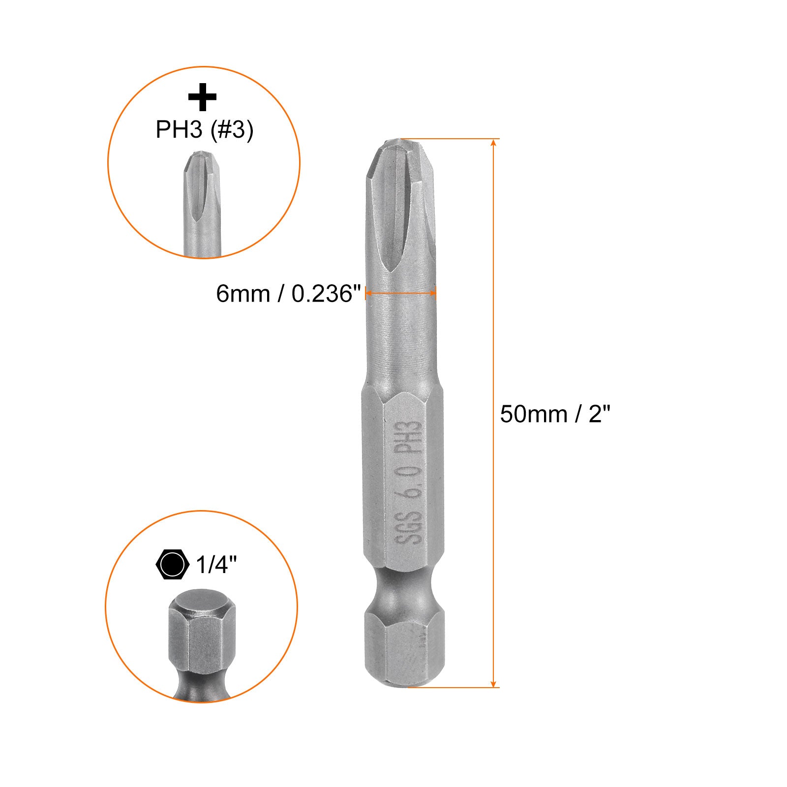 10pcs Magnetic Phillips Screwdriver Bit PH3 1/4" Hex Shank 50mm Long ...