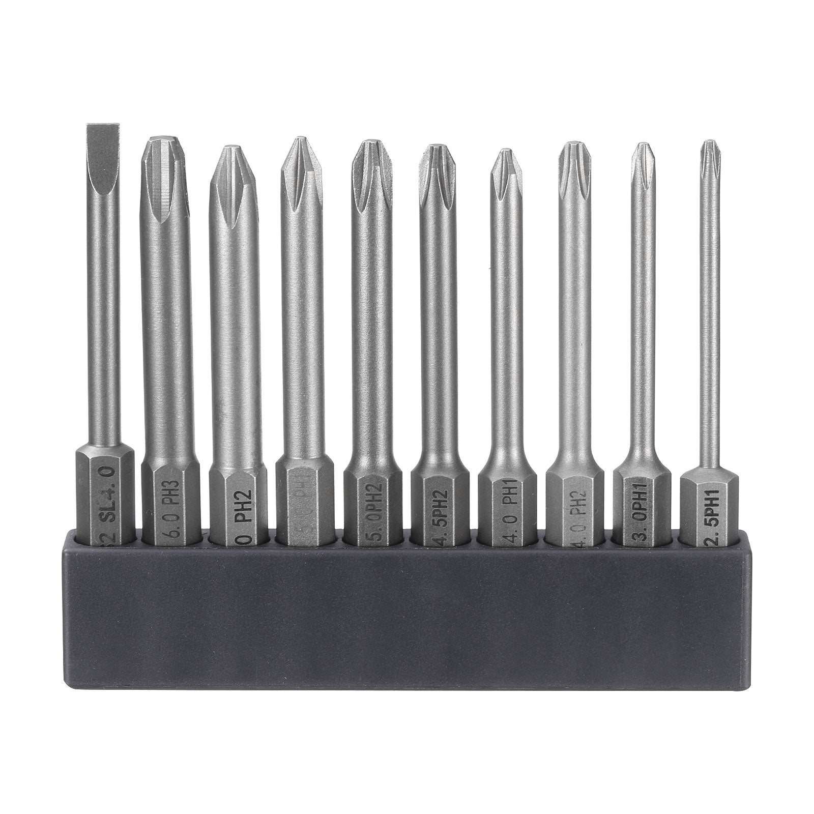 10pcs Phillips Slotted Screwdriver Bit Set PH1-PH3 SL4/4mm 2.56" Long ...
