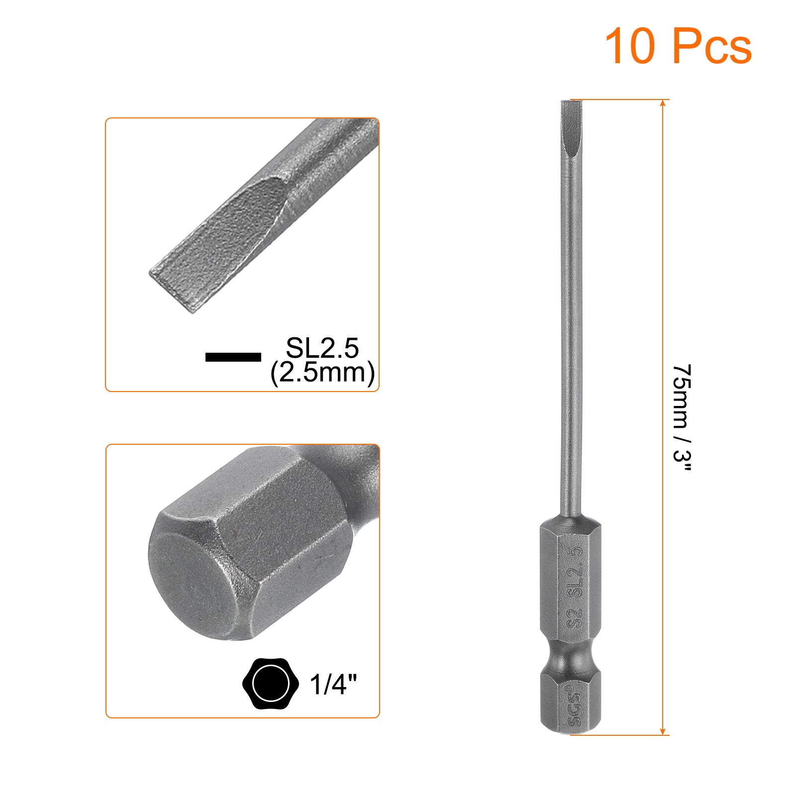 10pcs SL2.5 Magnetic Slotted Screwdriver Bits 2.5mm Flat Head ...