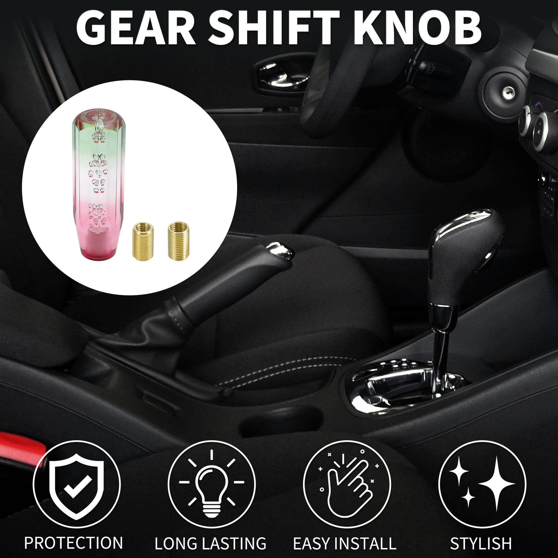 15cm Automatic and Manual Shift Knob with 2 Adapter Acrylic Green White ...