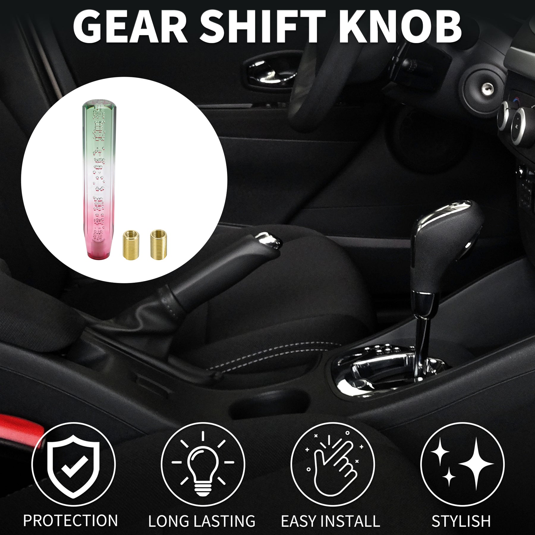 25cm Automatic and Manual Shift Knob with 2 Adapter Acrylic Green White ...
