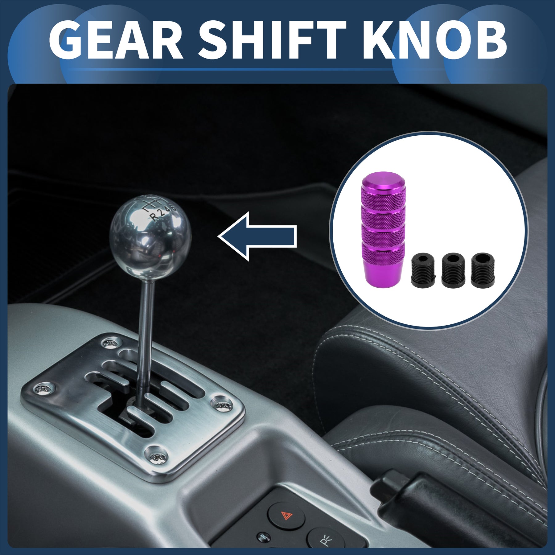 9.5cm Automatic and Manual Shift Knob with 3 Adapter Aluminum Alloy ...