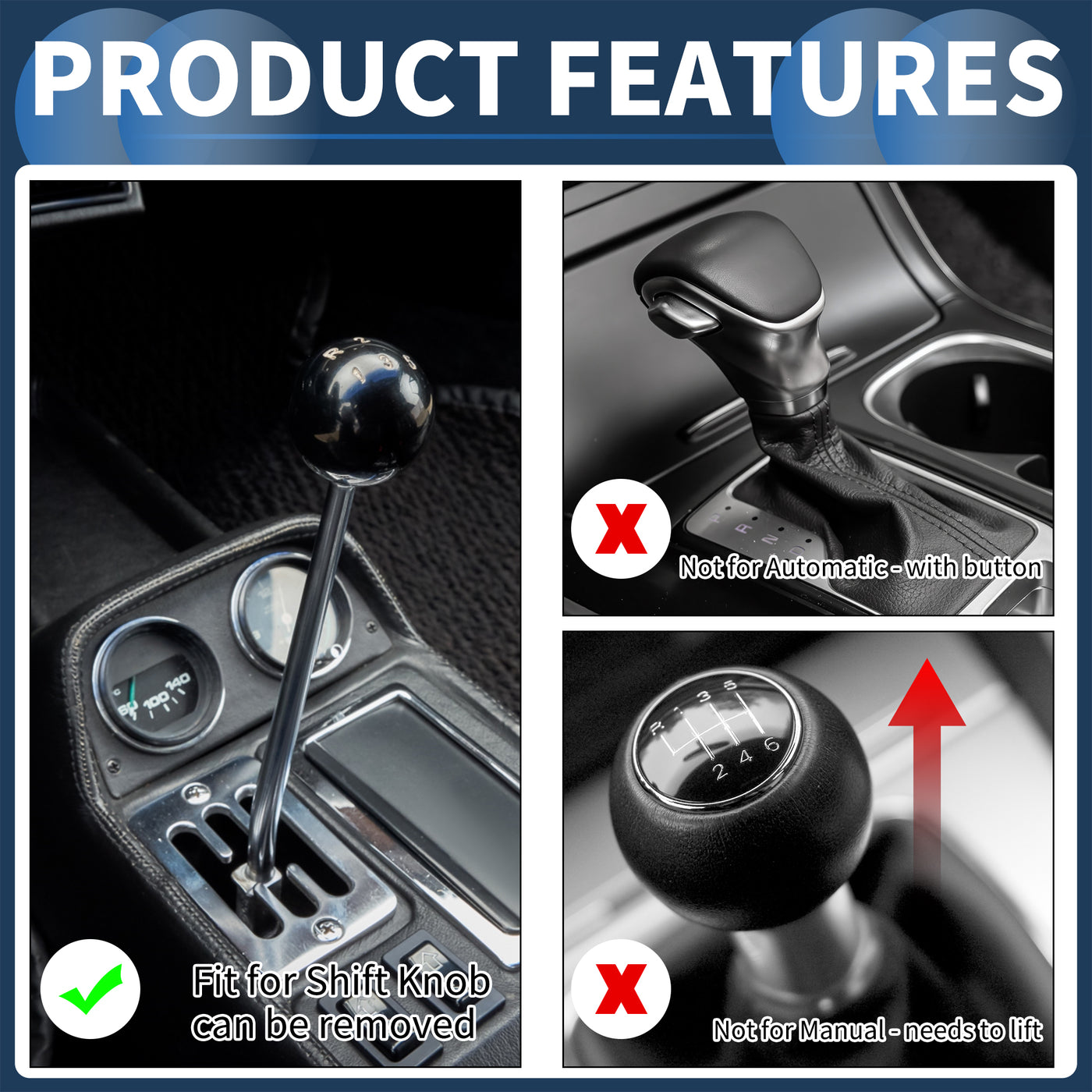 Car Shift Knob, 18cm Universal for Automatic and Manual Vehicle Gear ...