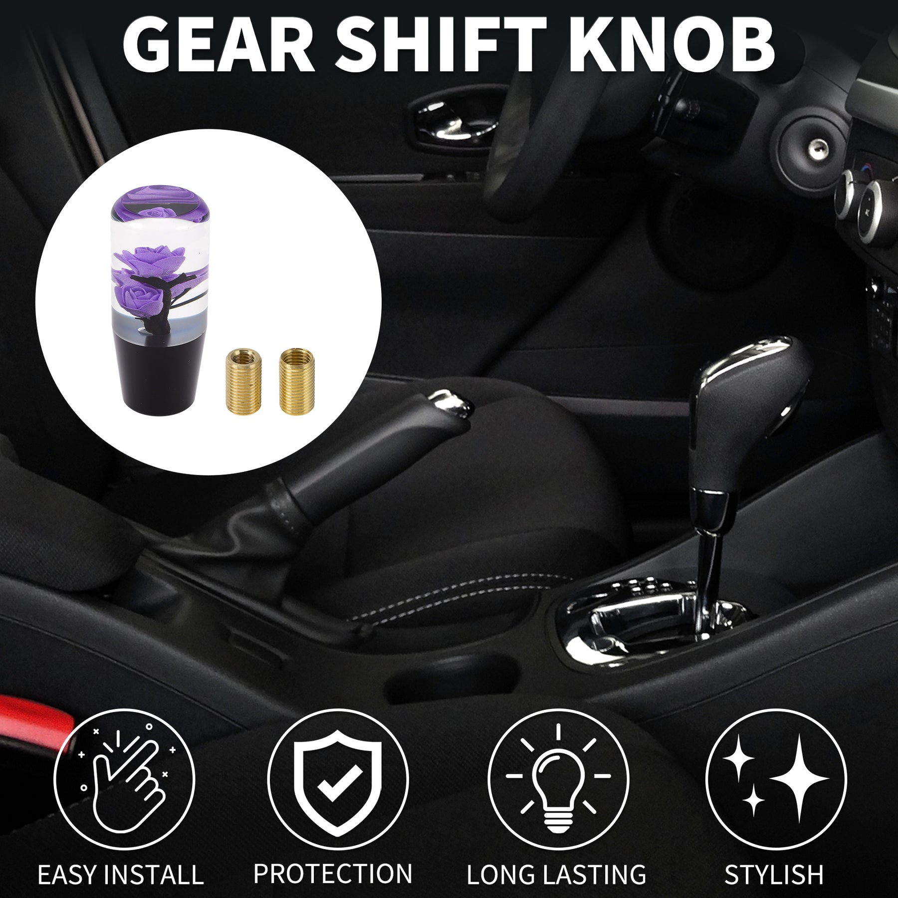 10cm Automatic and Manual Gear Shifter Knob W/ 2 Adapter Acrylic Purple ...