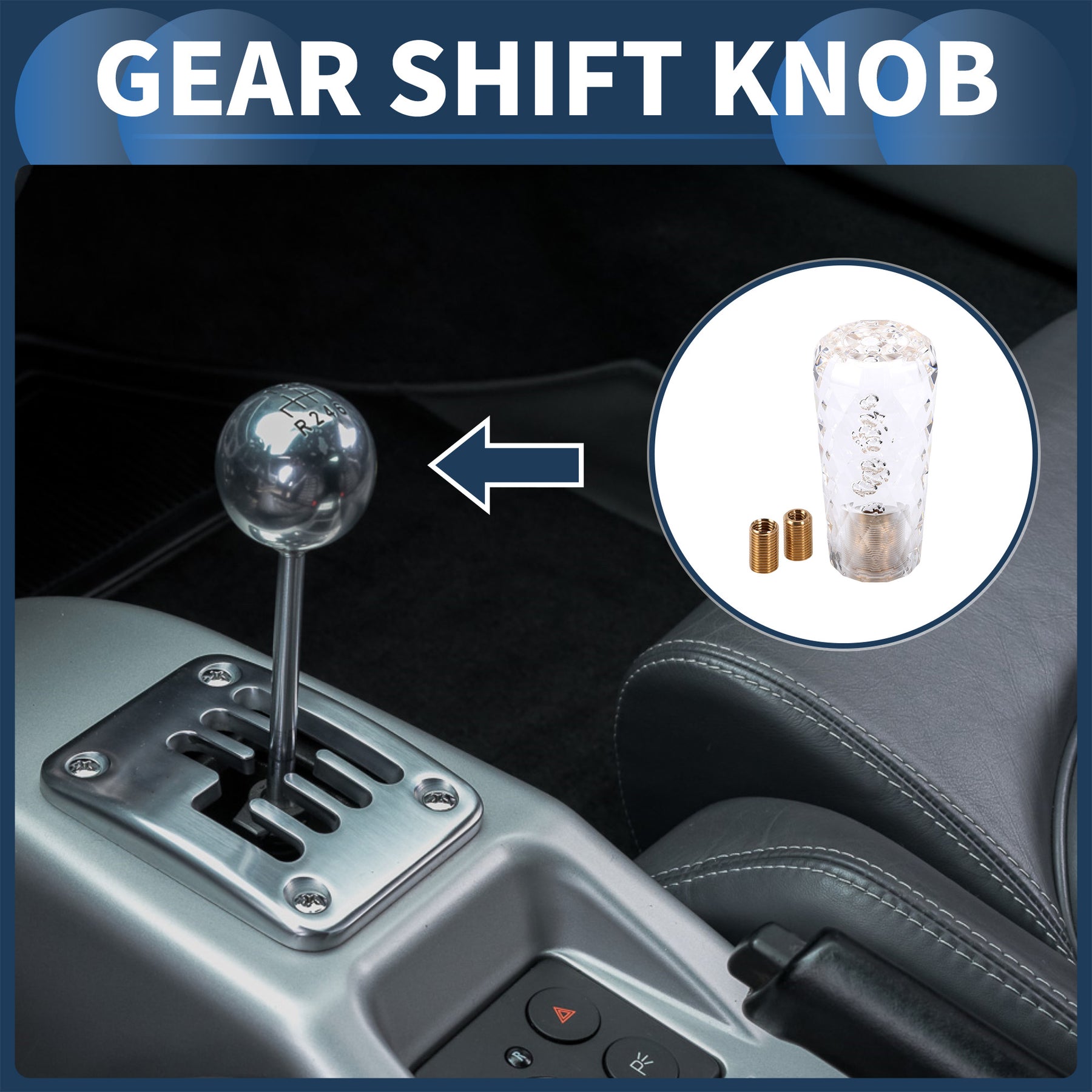 10cm Automatic and Manual Universal Shift Knob W/ 2 Adapter Acrylic ...