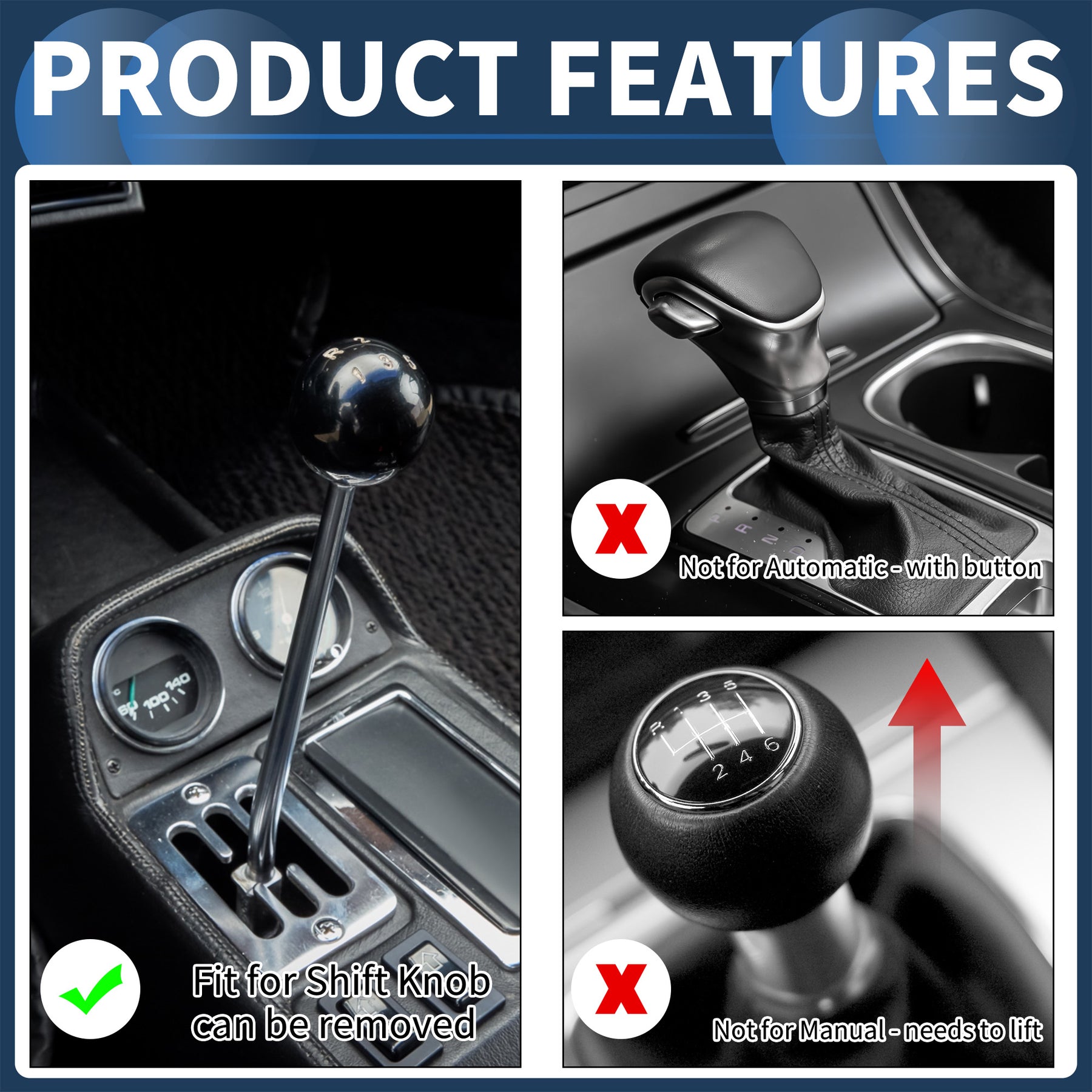 10cm Automatic and Manual Universal Shift Knob W/ 2 Adapter Acrylic ...