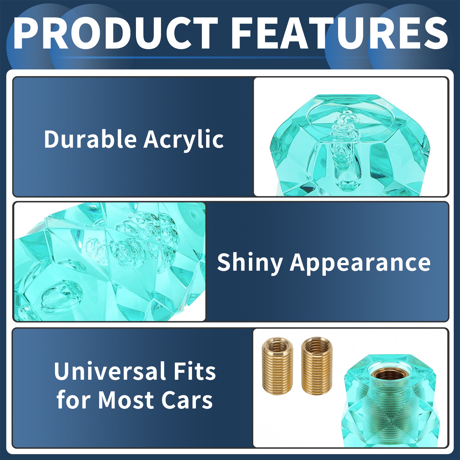 20cm Diamond Pattern Crystal Gear Shift Knob with 2 Adapter Acrylic ...