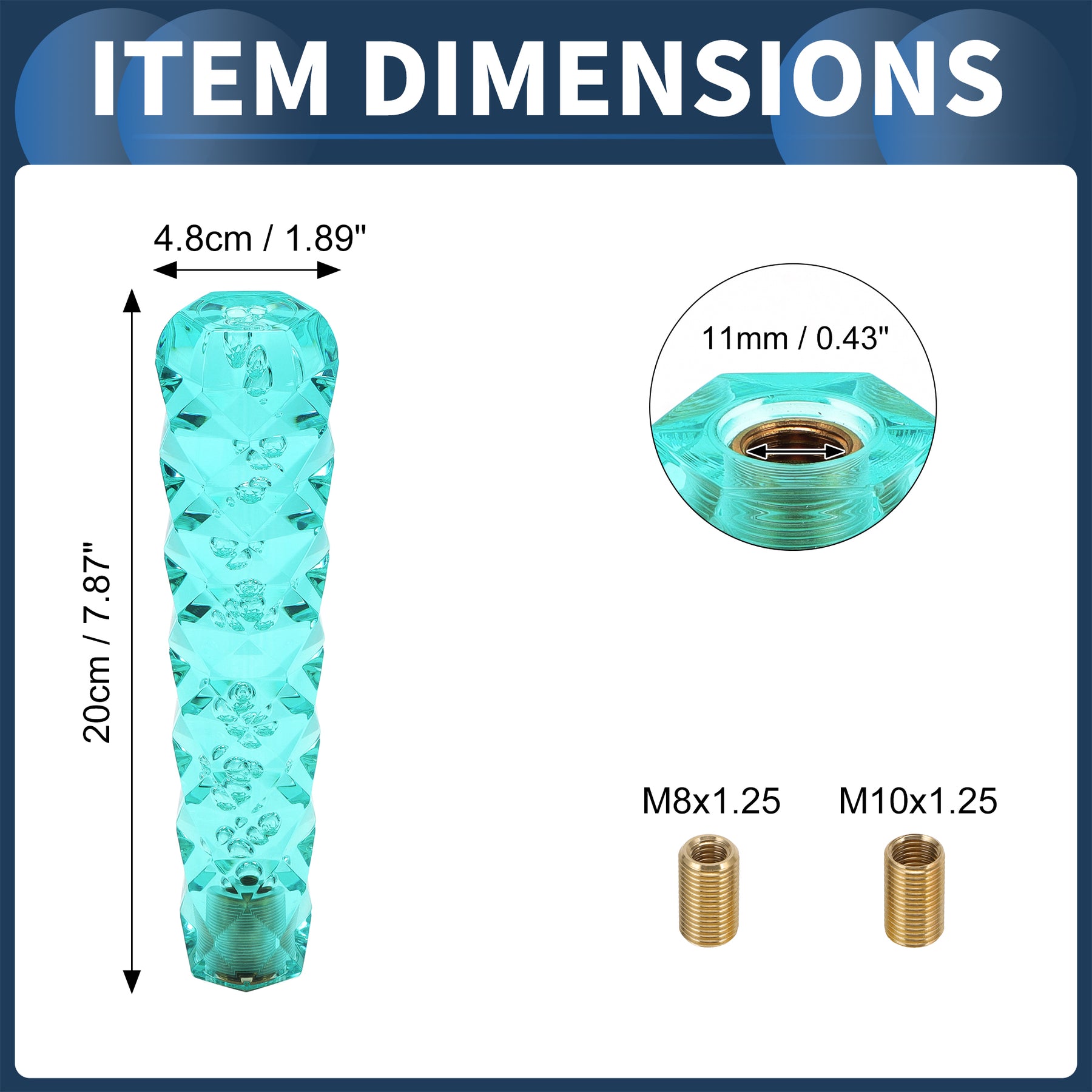 20cm Diamond Pattern Crystal Gear Shift Knob with 2 Adapter Acrylic ...