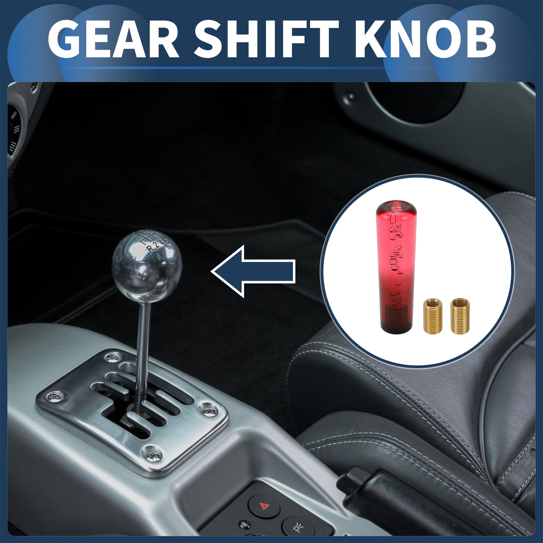 15cm Round Crystal Automatic and Manual Shift Knob W/ 2 Adapter Red ...