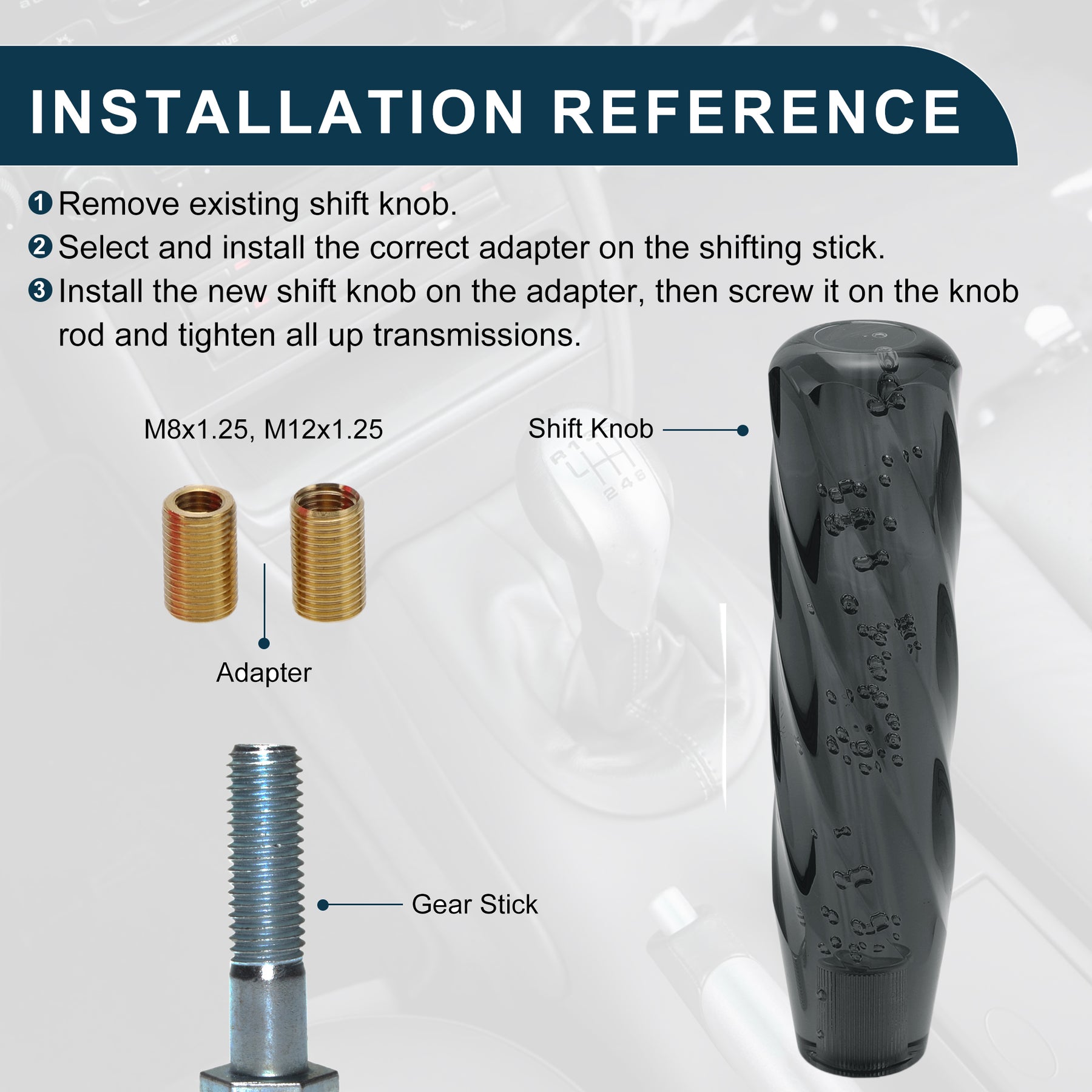20cm Automatic and Manual Universal Shift Knob w/ 2 Adapter Acrylic ...