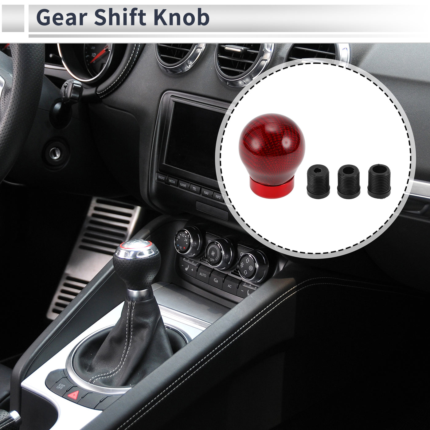 Round Ball Shift Knob Universal Gear Shifter Knob Carbon Fiber Stick ...