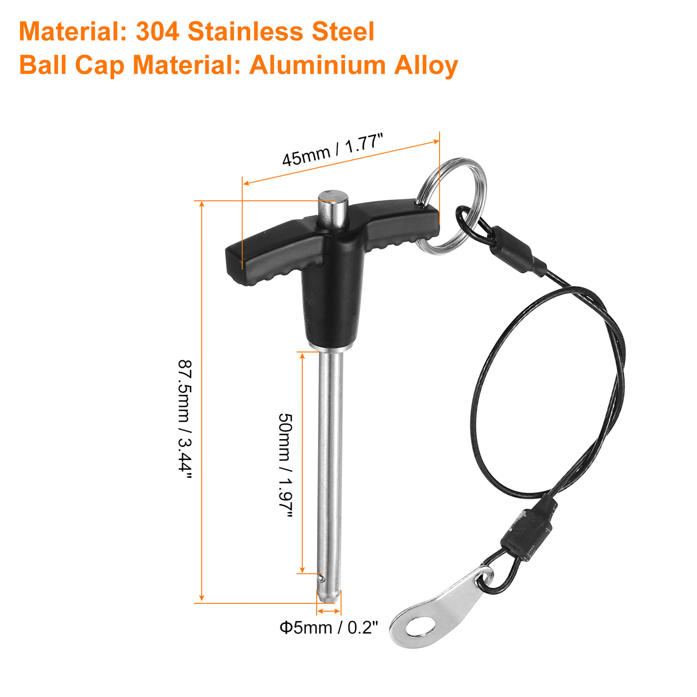 Uxcell 2Pcs T Handle Lock Pins, 5mm x 50mm Usage Length Stainless Steel ...