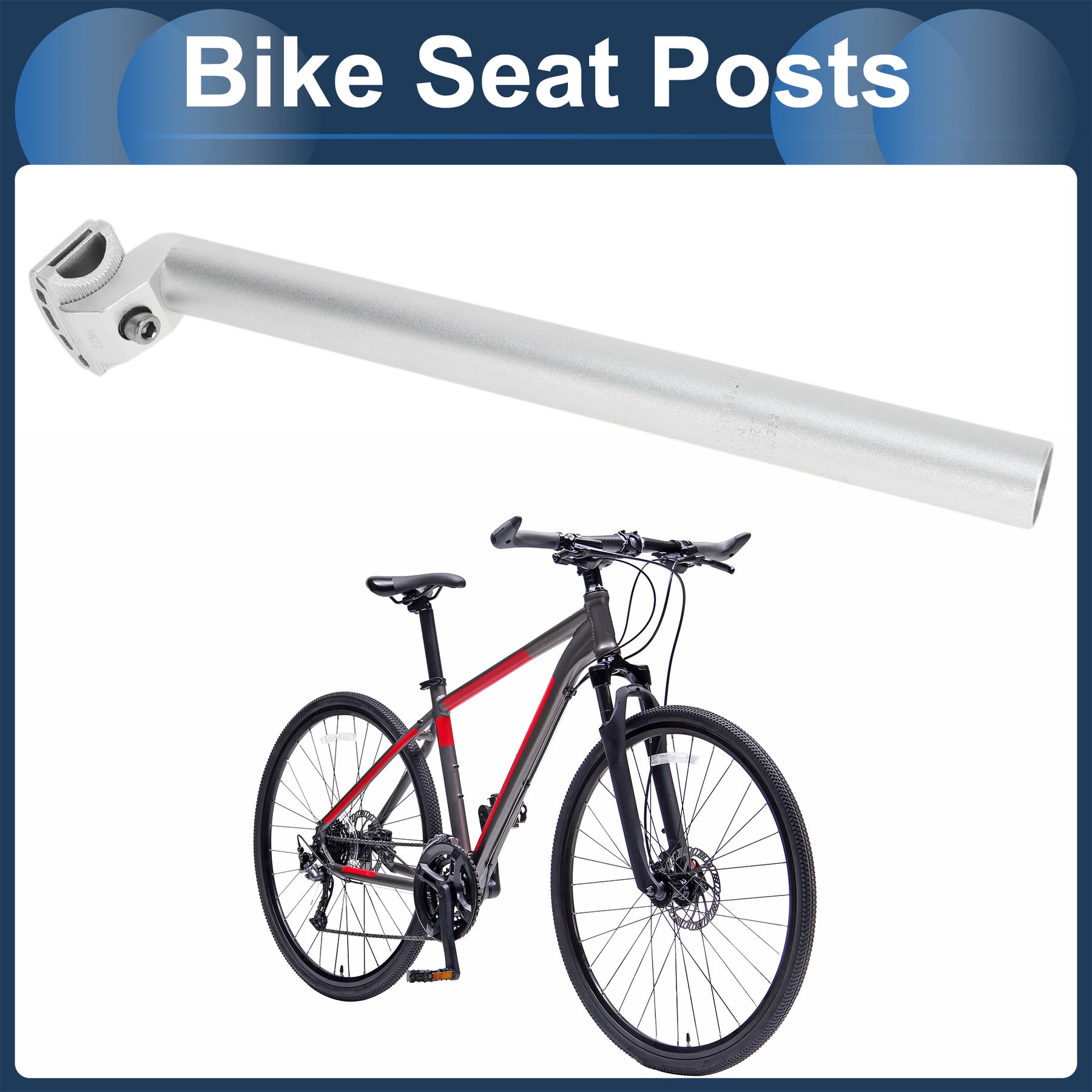 Bike Seat Post 28.6x350mm Adjustable Post Seat Tube Silver Tone ...