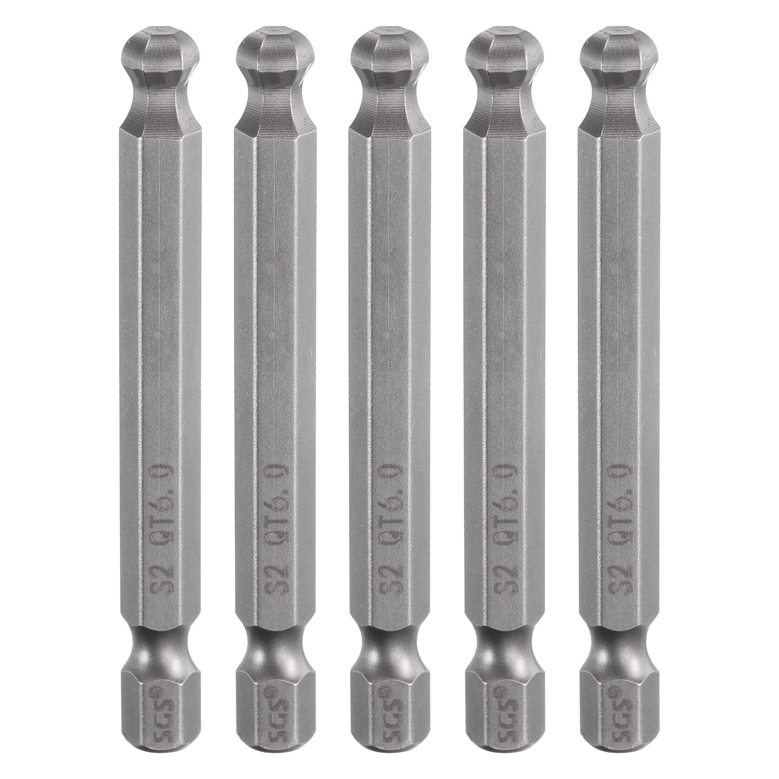 5pcs Ball End Hex Screwdriver Bit 6mm (H6.0) Magnetic Tip 1/4" Hex ...
