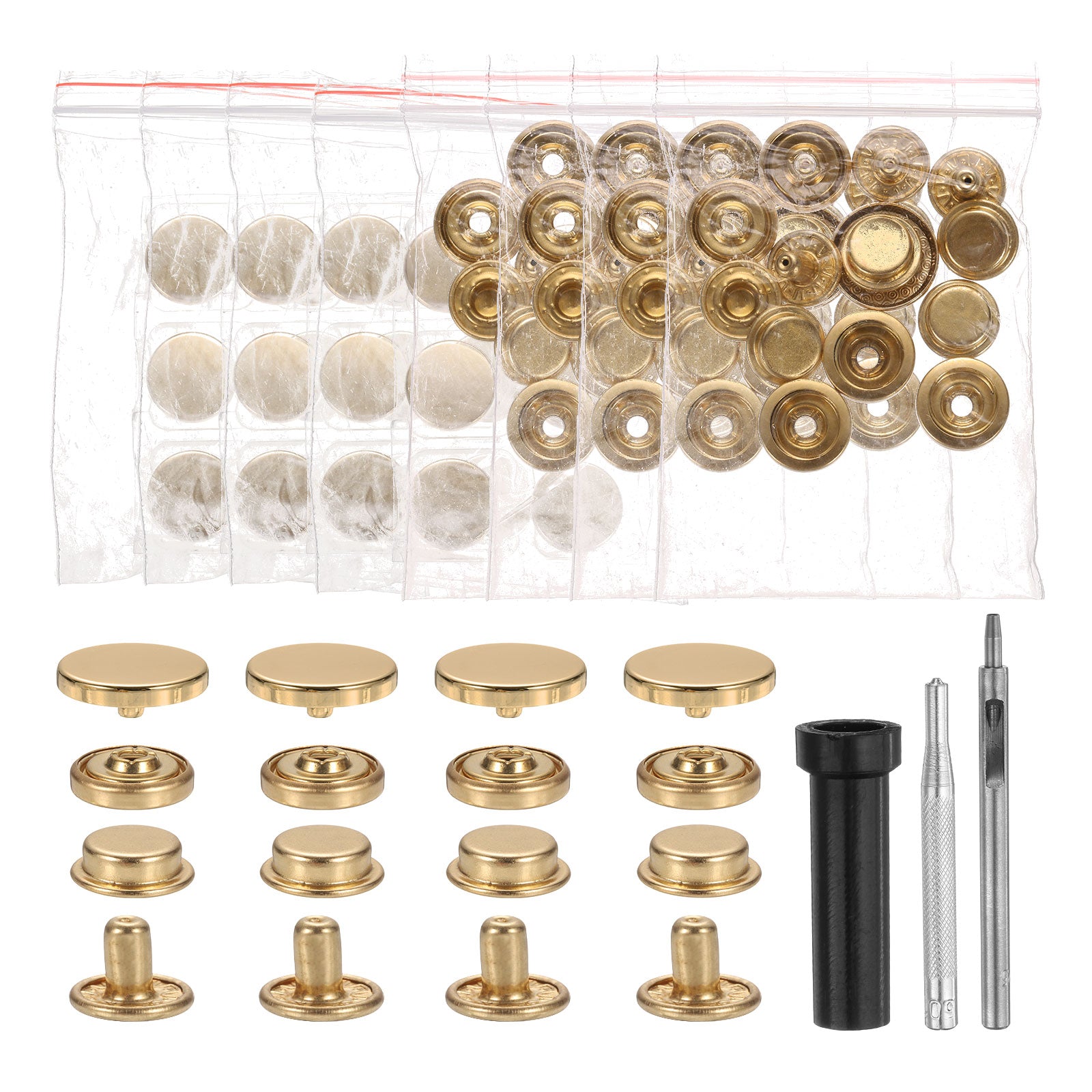 24Set Leather Snap Fasteners Kit 15mm Metal Snap with 3 Setter Tools ...