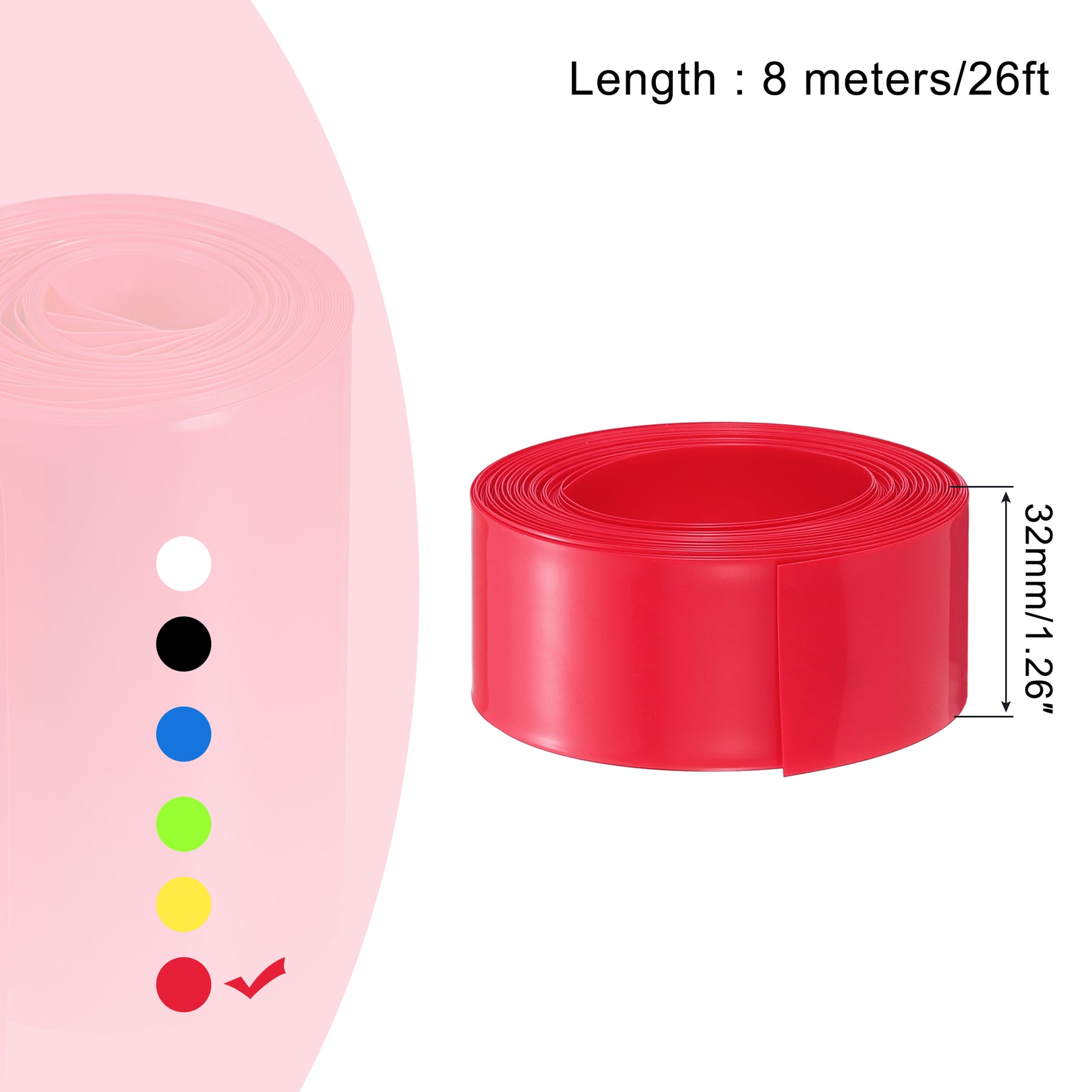 Battery Wrap 32mm Flat 26 ft PVC Heat Shrink Tube Wraps Red | Harfington