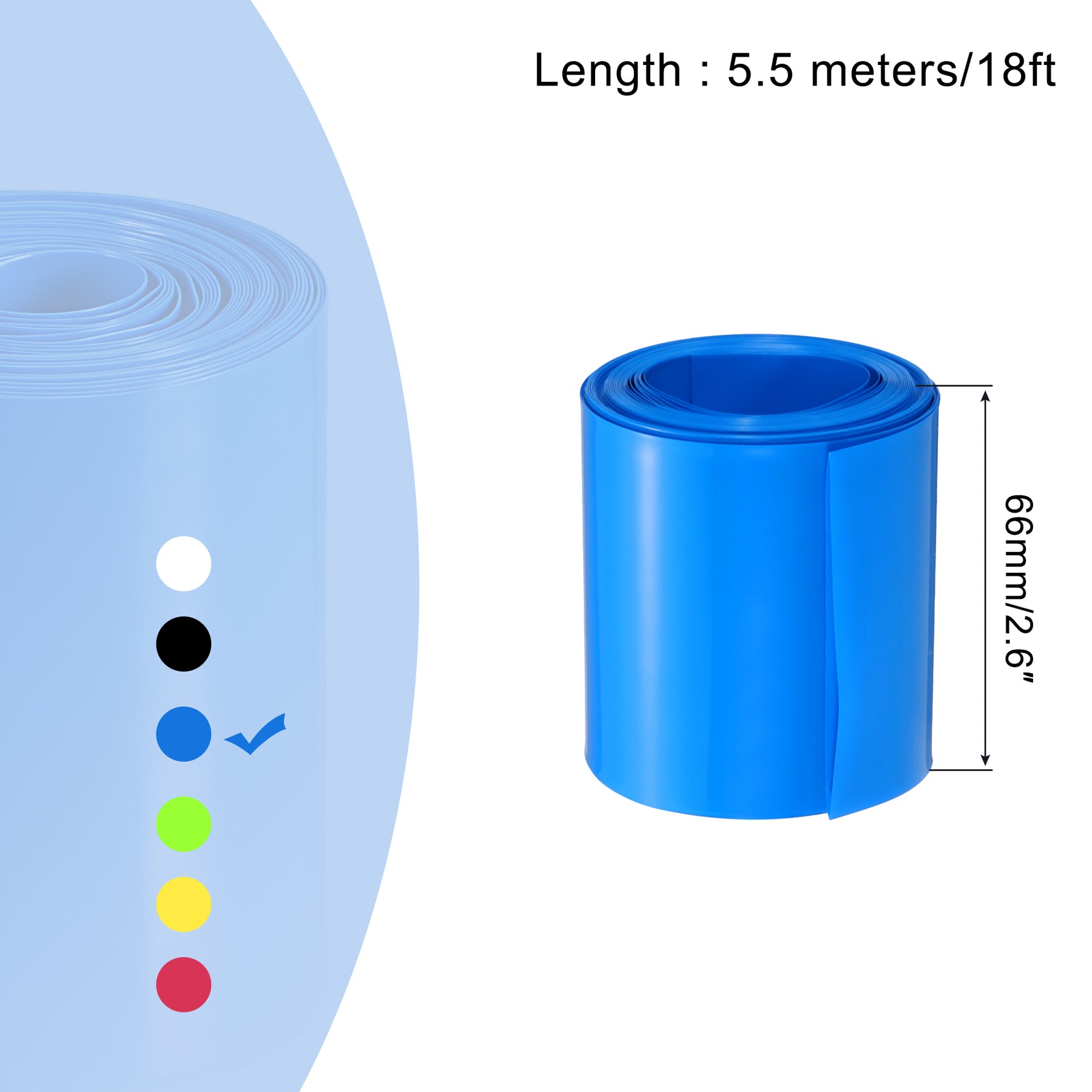 Battery Wrap 66mm Flat 18 ft PVC Heat Shrink Tube Wraps Blue | Harfington